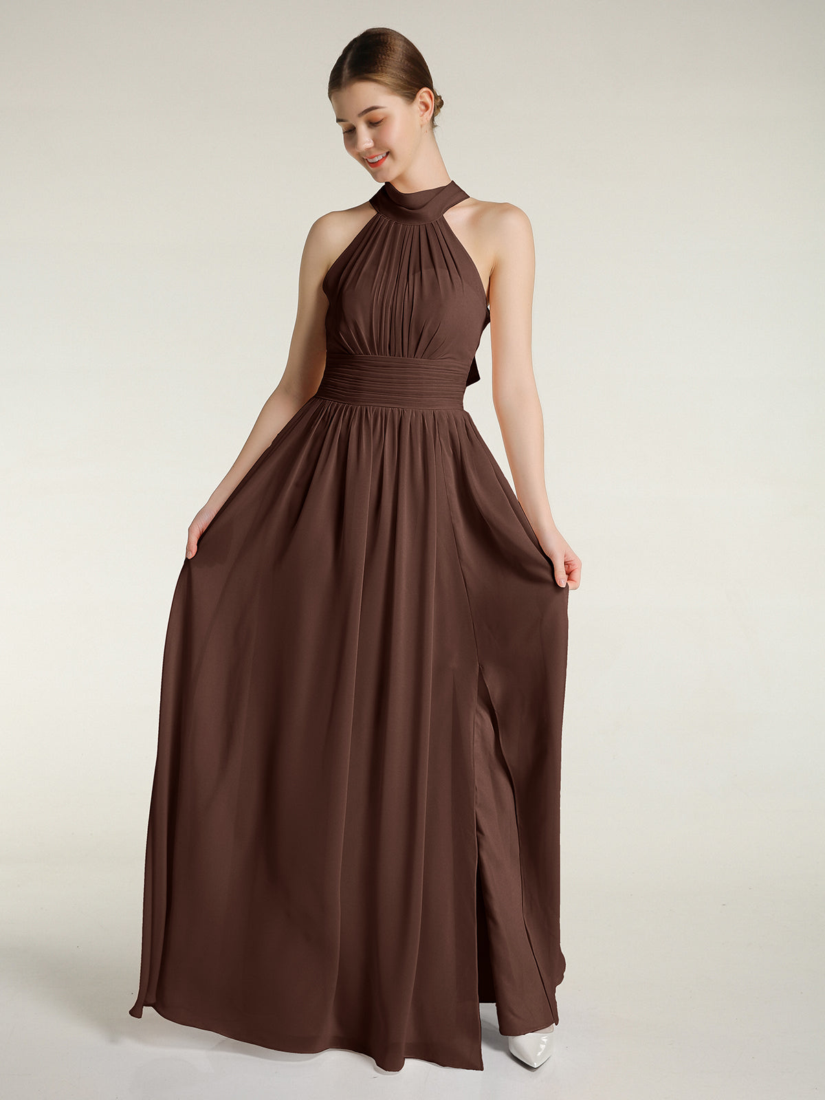 High Neck Full Length Dresses with Slit Chocolate Plus Size – BABARONI