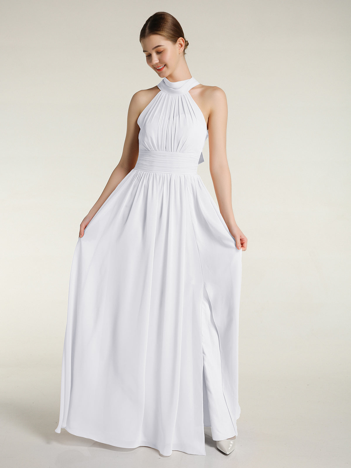 BABARONI Chiffon White Bridesmaid Dresses High Neck Floor-length ...