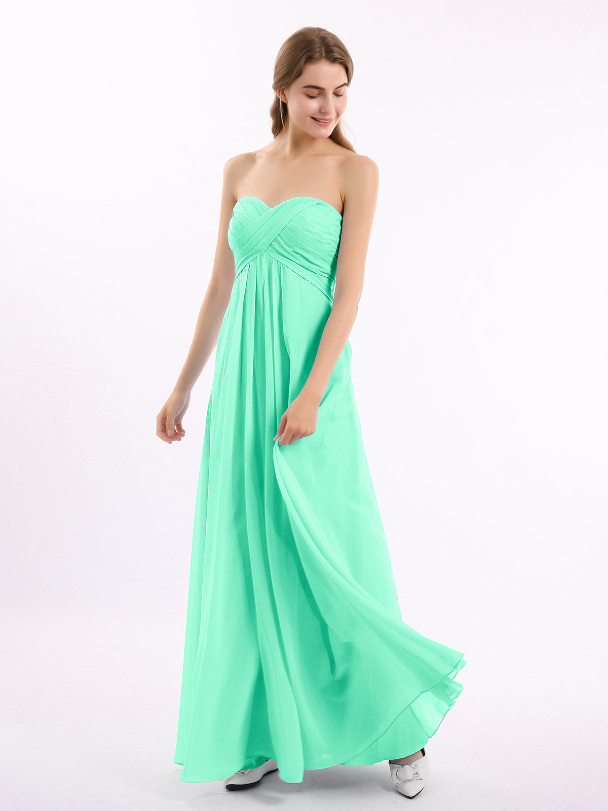 BABARONI Chiffon Turquoise Bridesmaid Dresses Sweetheart Floor-length ...