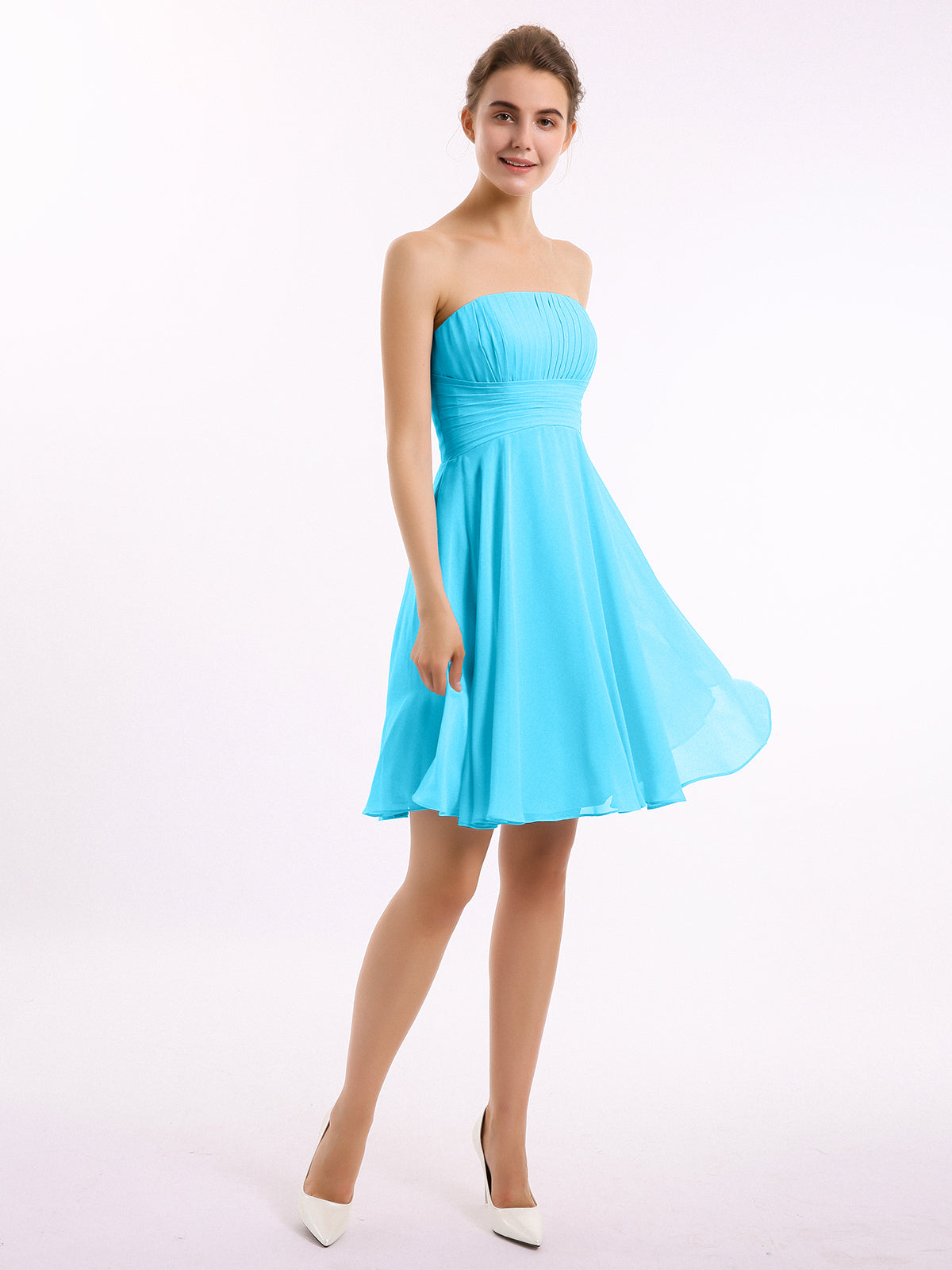 BABARONI Chiffon Pool Bridesmaid Dresses Strapless Knee-length ...
