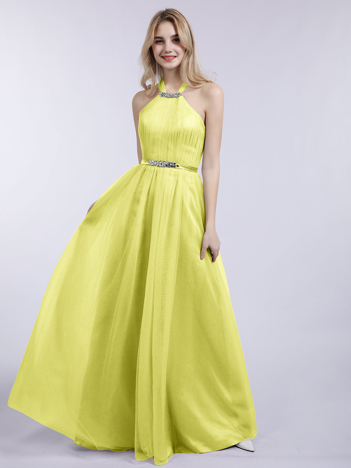 Halter Tulle with Beaded Long Dress Daffodil Plus Size – BABARONI