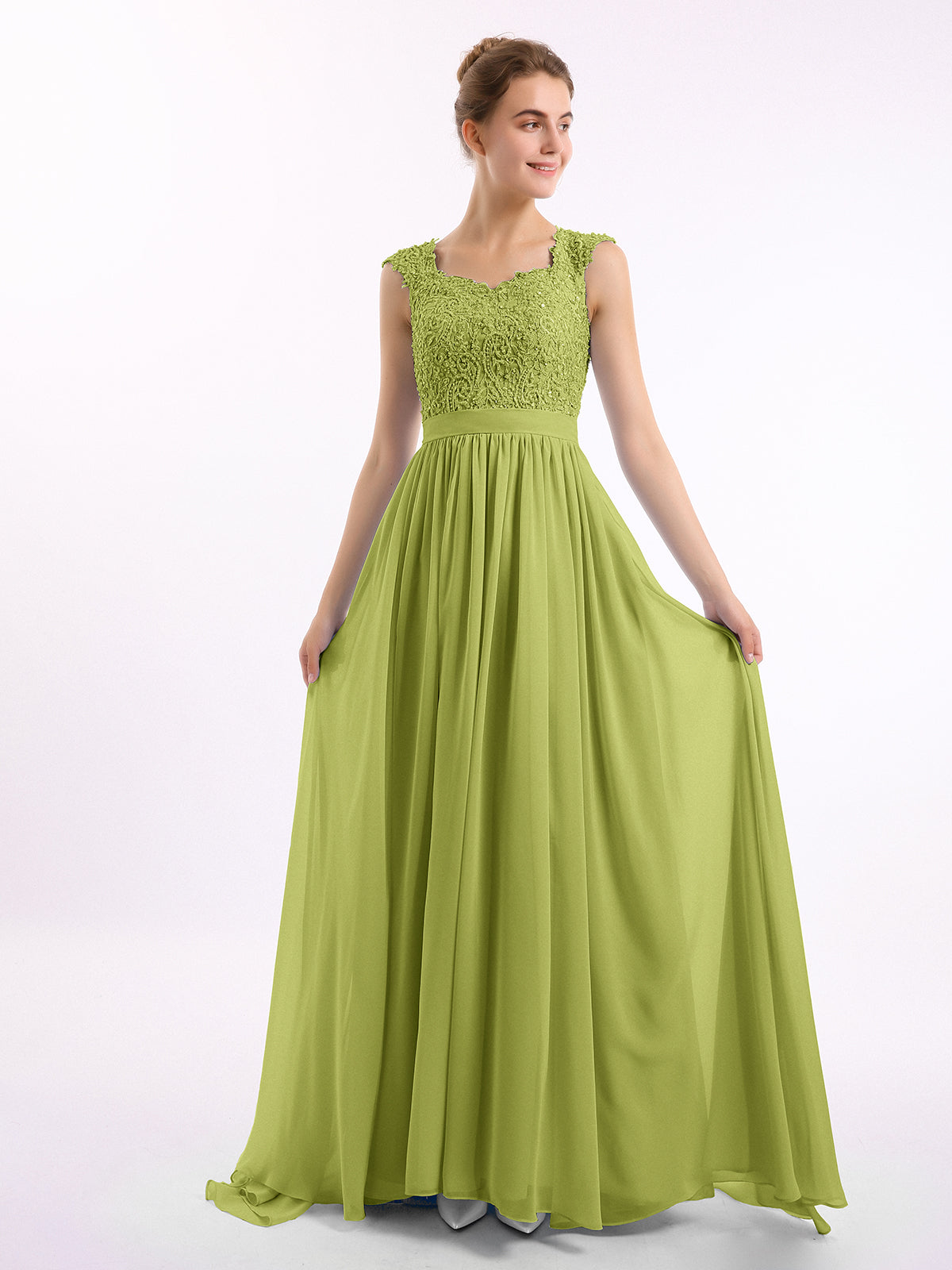 BABARONI Chiffon Clover Bridesmaid Dresses Scoop Floor-length Side Cap ...