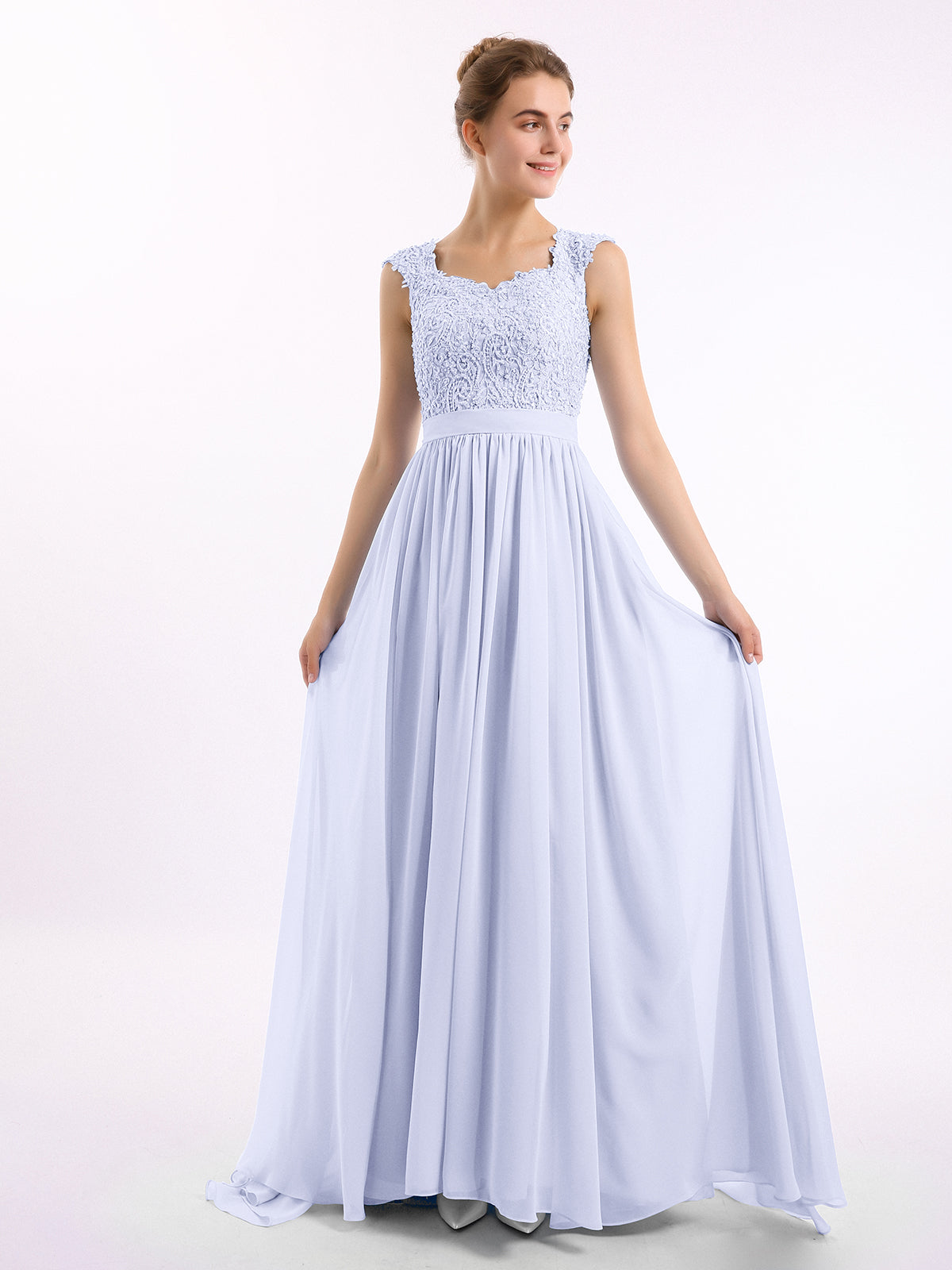 BABARONI Chiffon Lavender Bridesmaid Dresses Scoop Floor-length Side ...