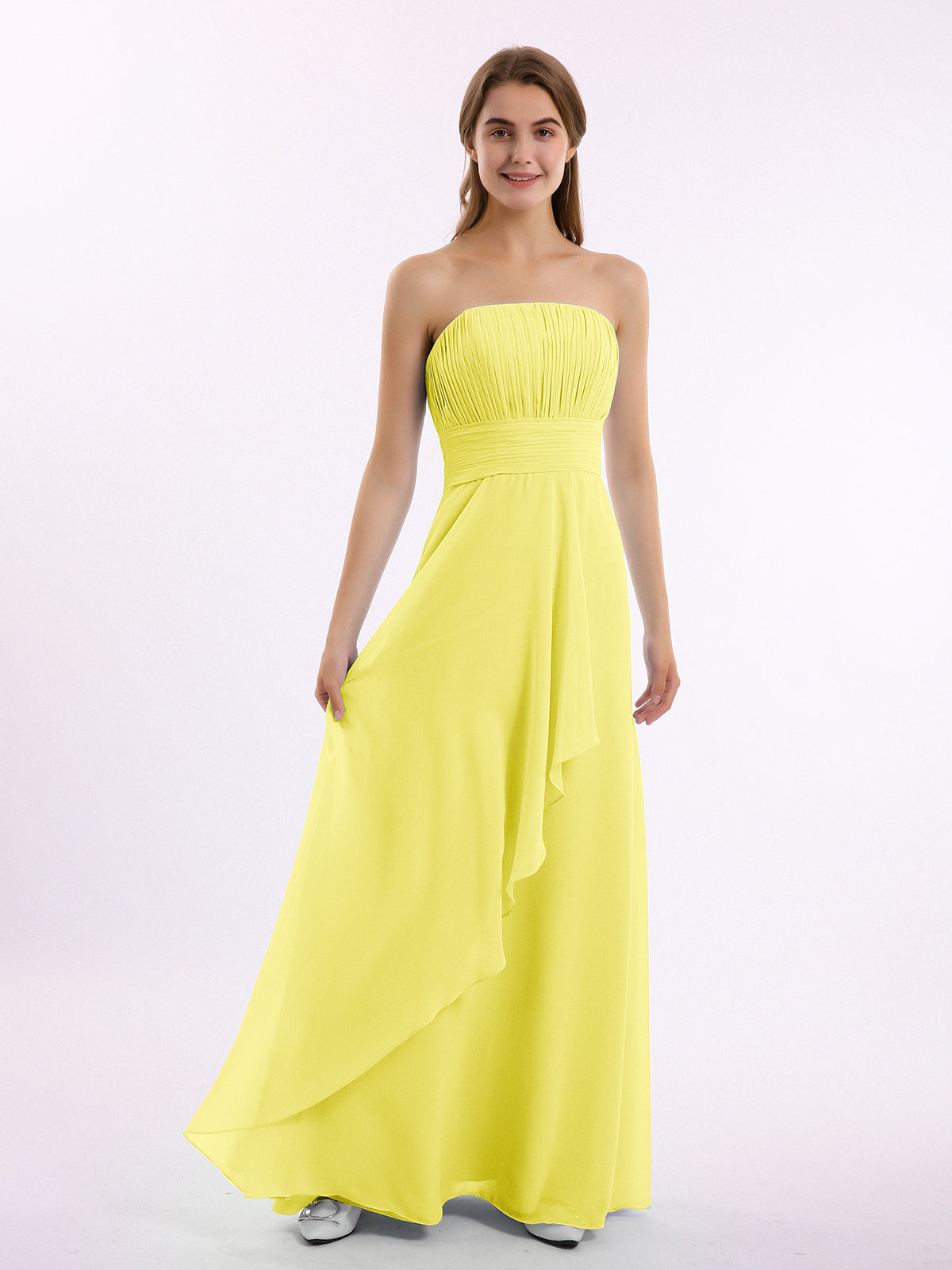 BABARONI Chiffon Lemon Bridesmaid Dresses Strapless Floor-length ...