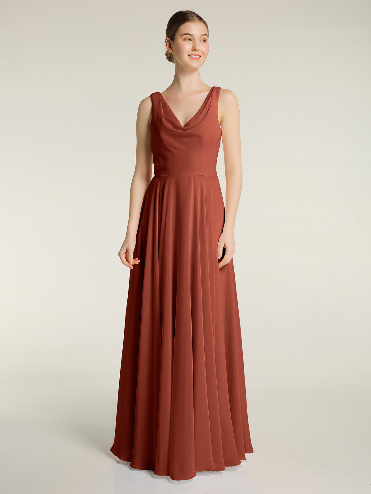 Simple Chiffon Dresses with V Neckline Rust Plus Size – BABARONI