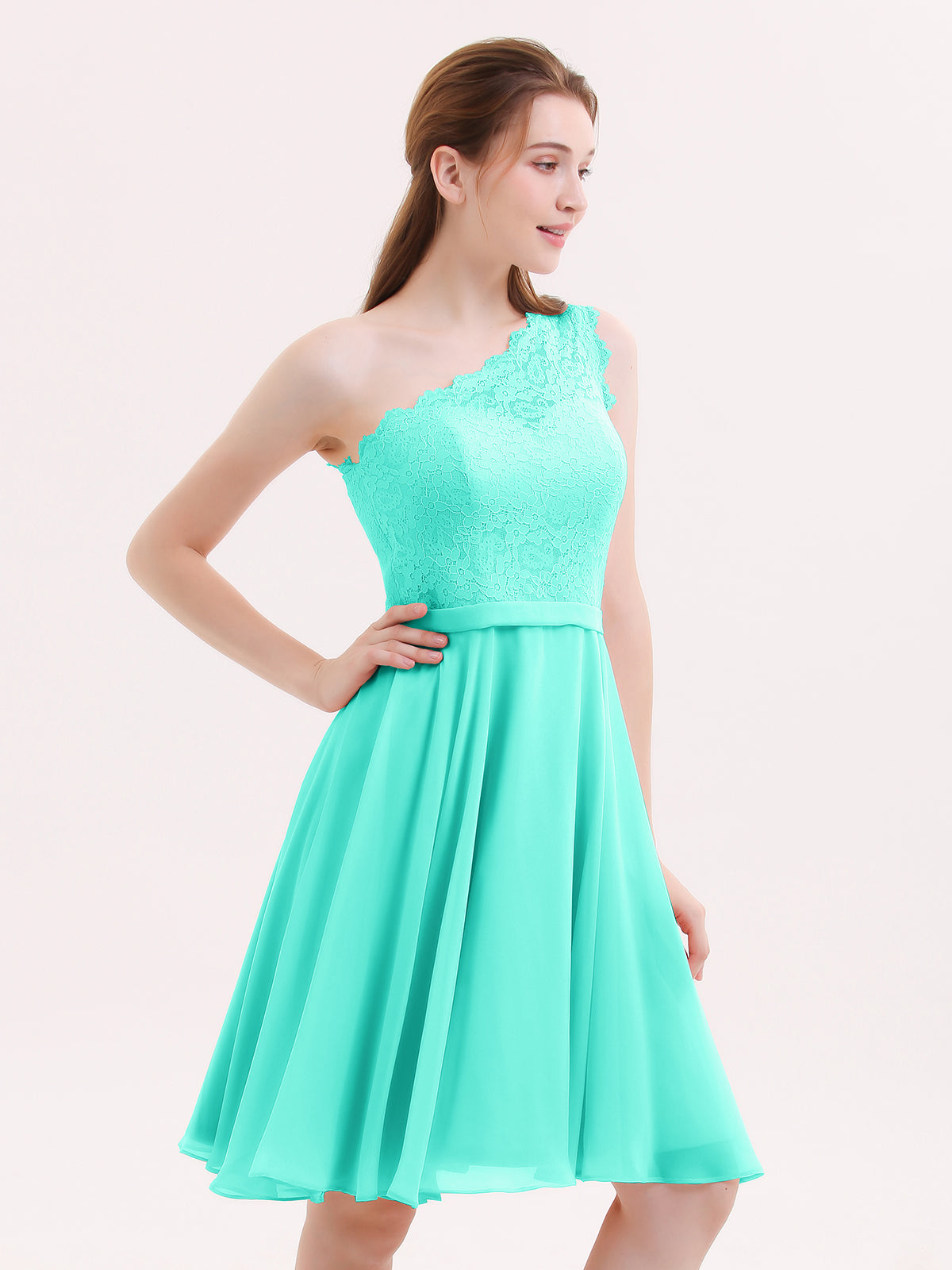 BABARONI Chiffon Spa Bridesmaid Dresses One Shoulder Knee-length ...