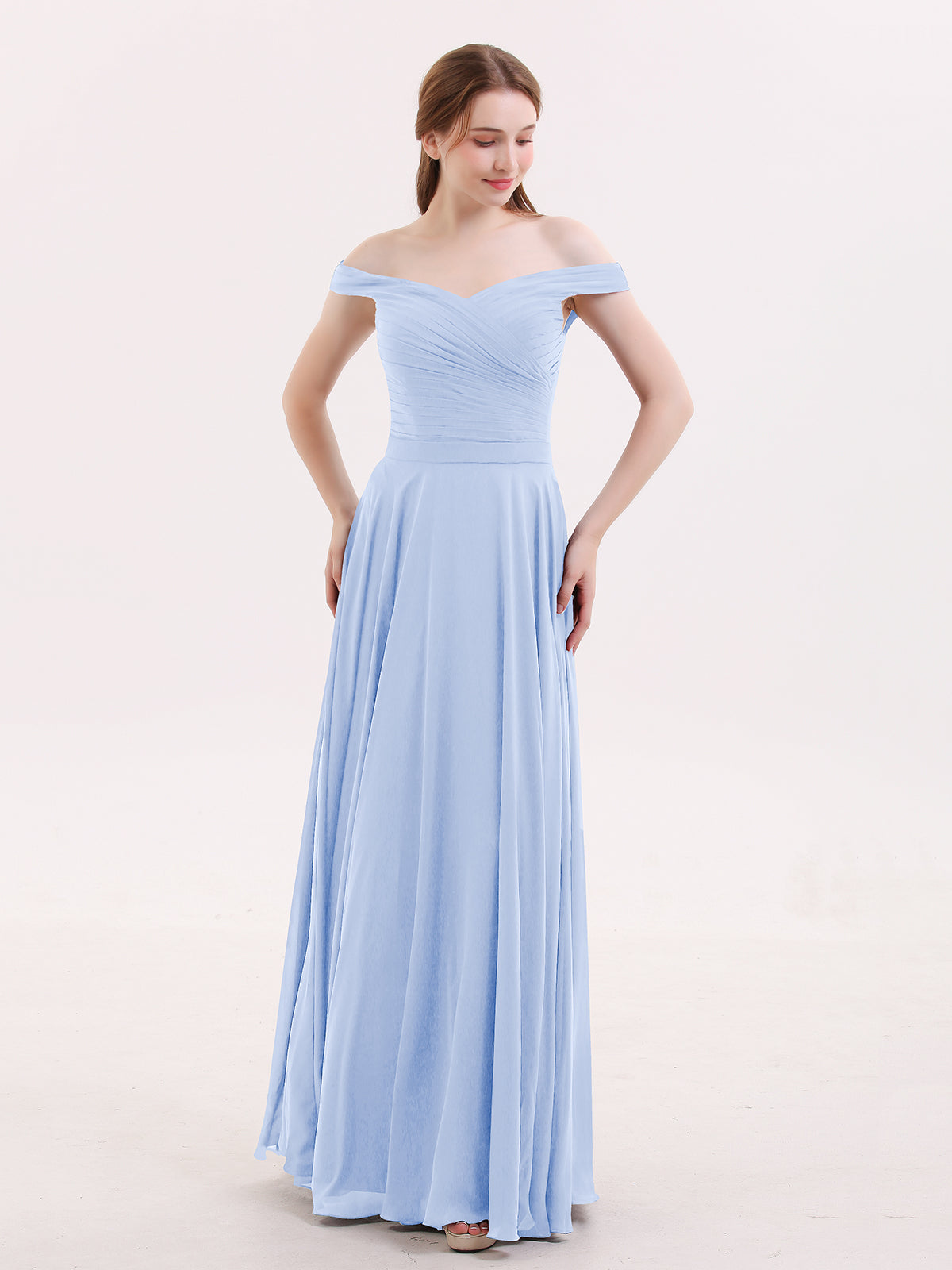 BABARONI Chiffon Sky Blue Bridesmaid Dresses Off-the-shoulder Floor ...