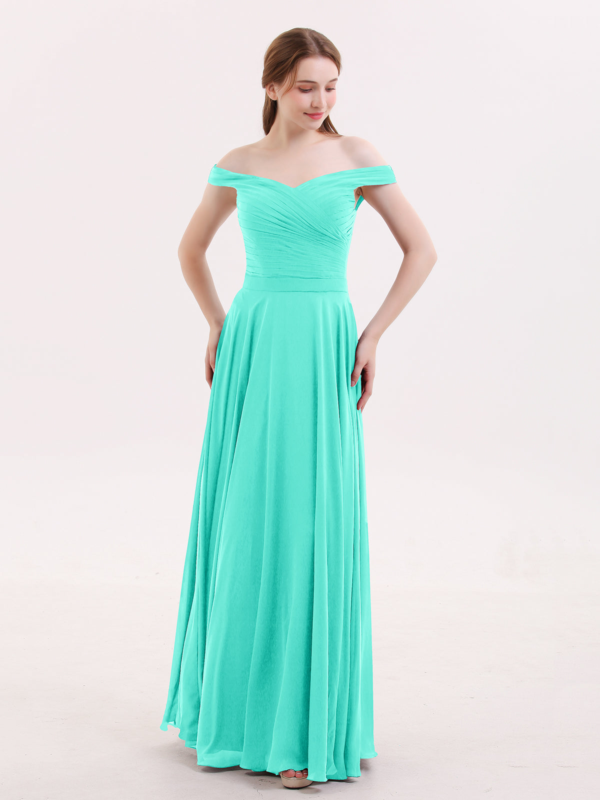 BABARONI Chiffon Spa Bridesmaid Dresses Off-the-shoulder Floor-length ...