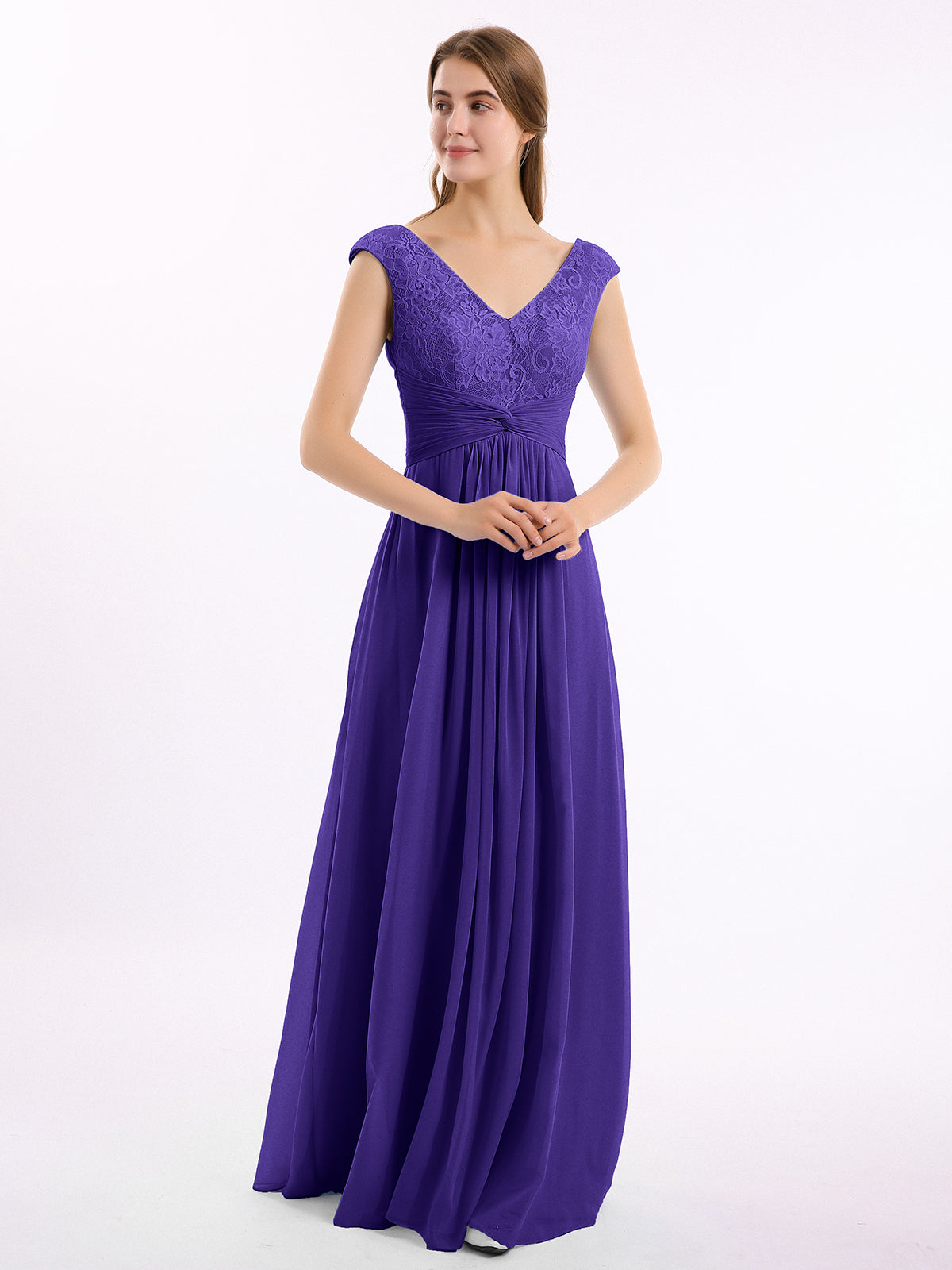 Cap Sleeves Chiffon and Lace Dress with V NECK Regency Plus Size – BABARONI