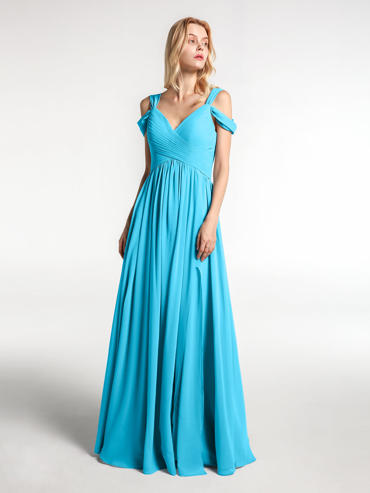 BABARONI Chiffon Pool Bridesmaid Dresses V-neck Floor-length Sleeveless ...