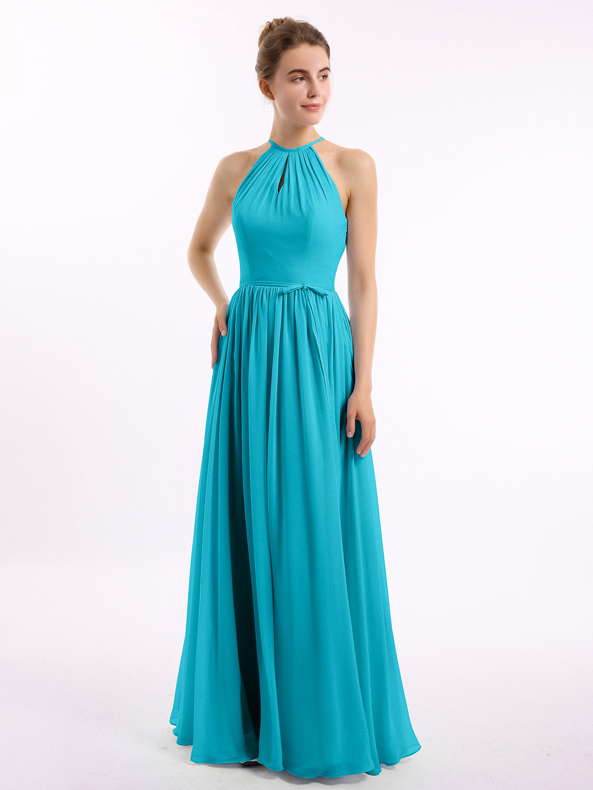 Long Halter Chiffon Dresses with Open Back Jade – BABARONI