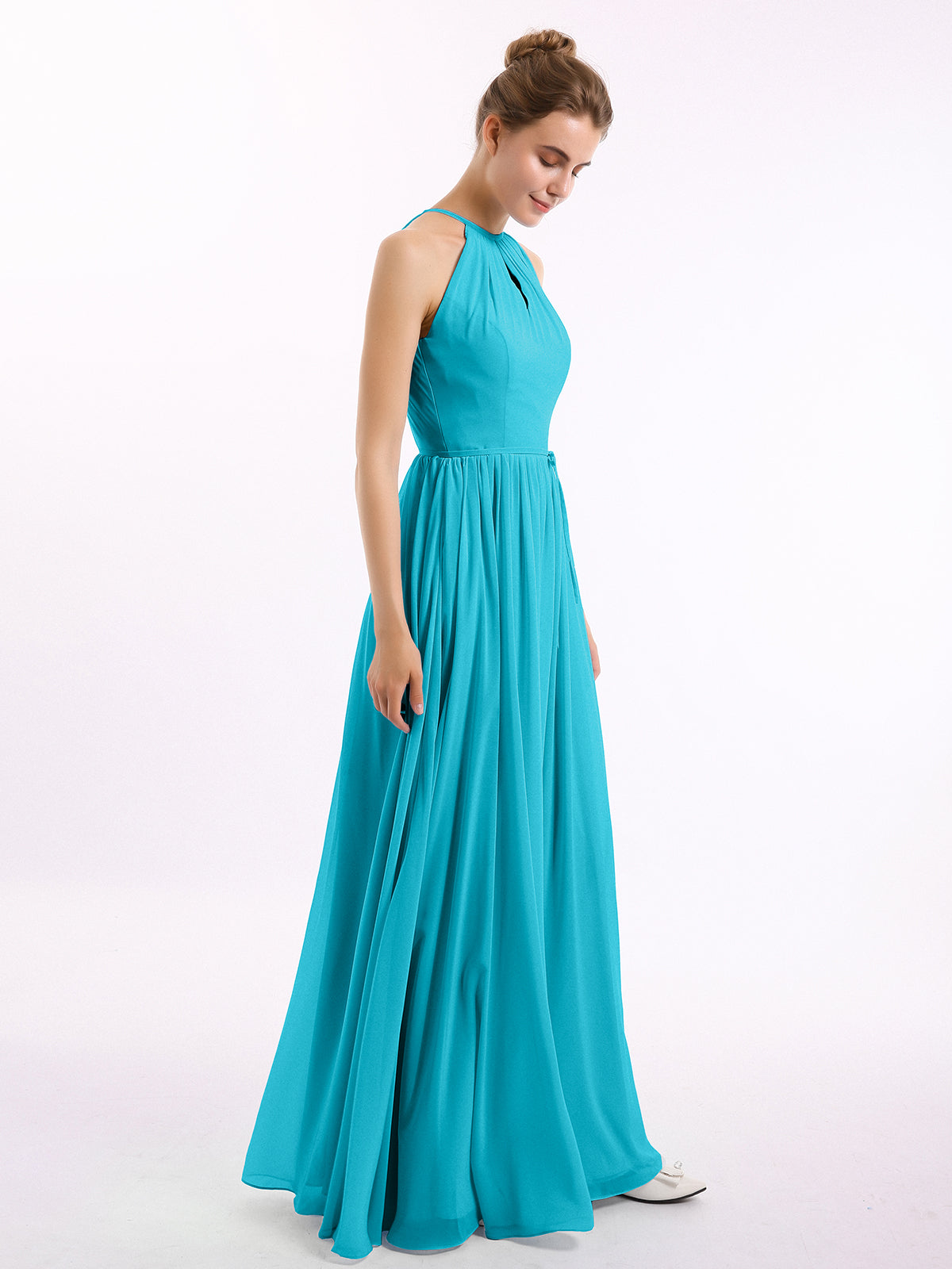 Long Halter Chiffon Dresses with Open Back Jade Plus Size – BABARONI