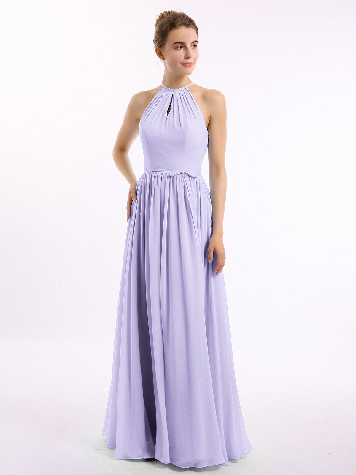 Long Halter Chiffon Dresses with Open Back Lilac Plus Size – BABARONI