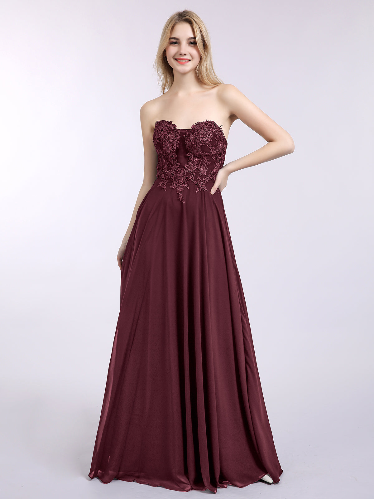 BABARONI Chiffon Cabernet Bridesmaid Dresses Sweetheart Floor-length ...