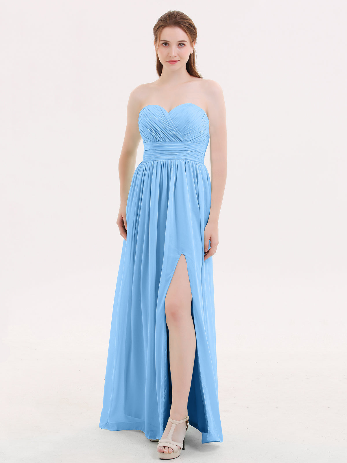 Strapless Sweetheart Neck Bridesmaid Dress with Slit Blue Plus Size ...