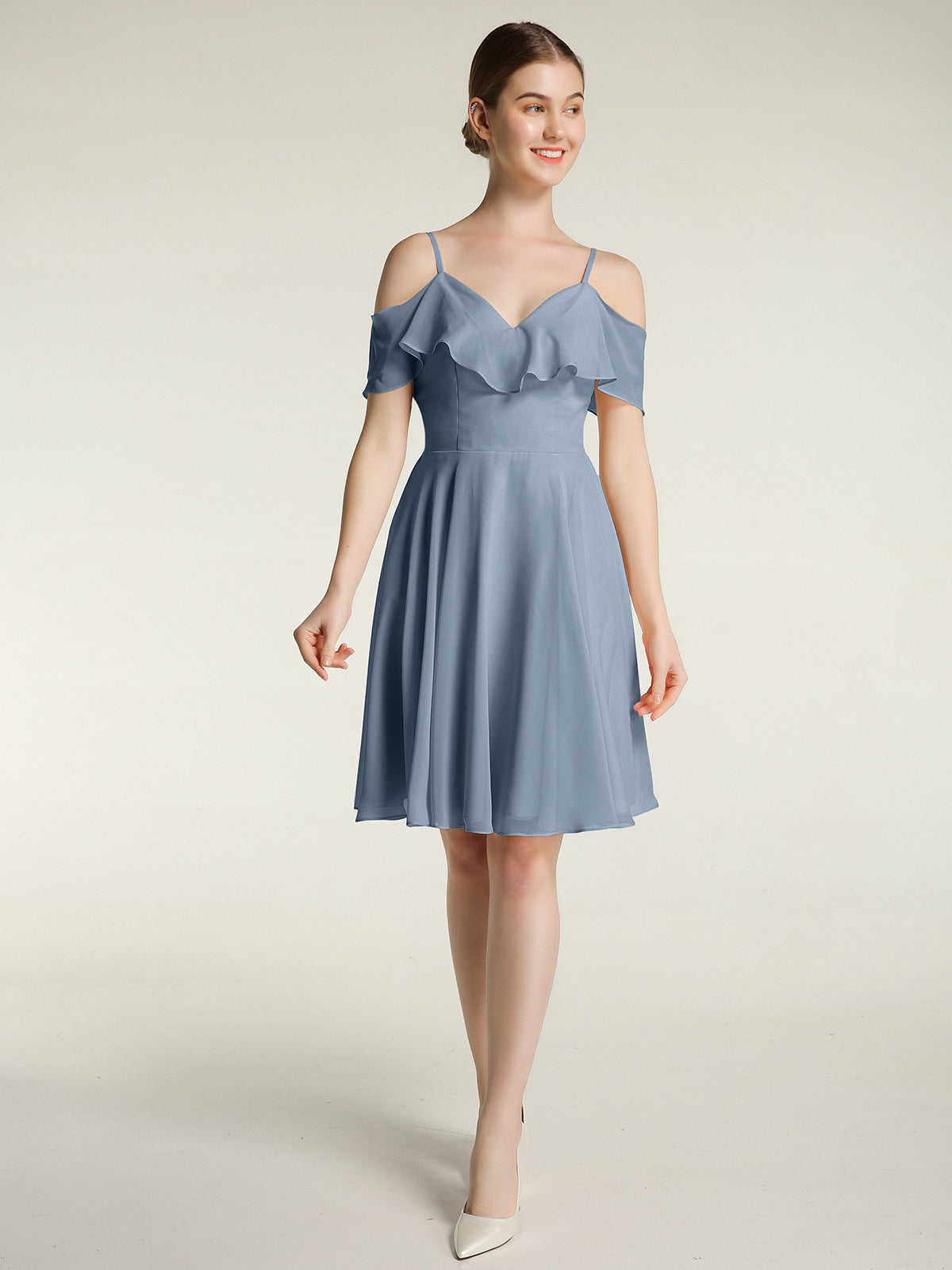 Blue Short Dress With Ruffles