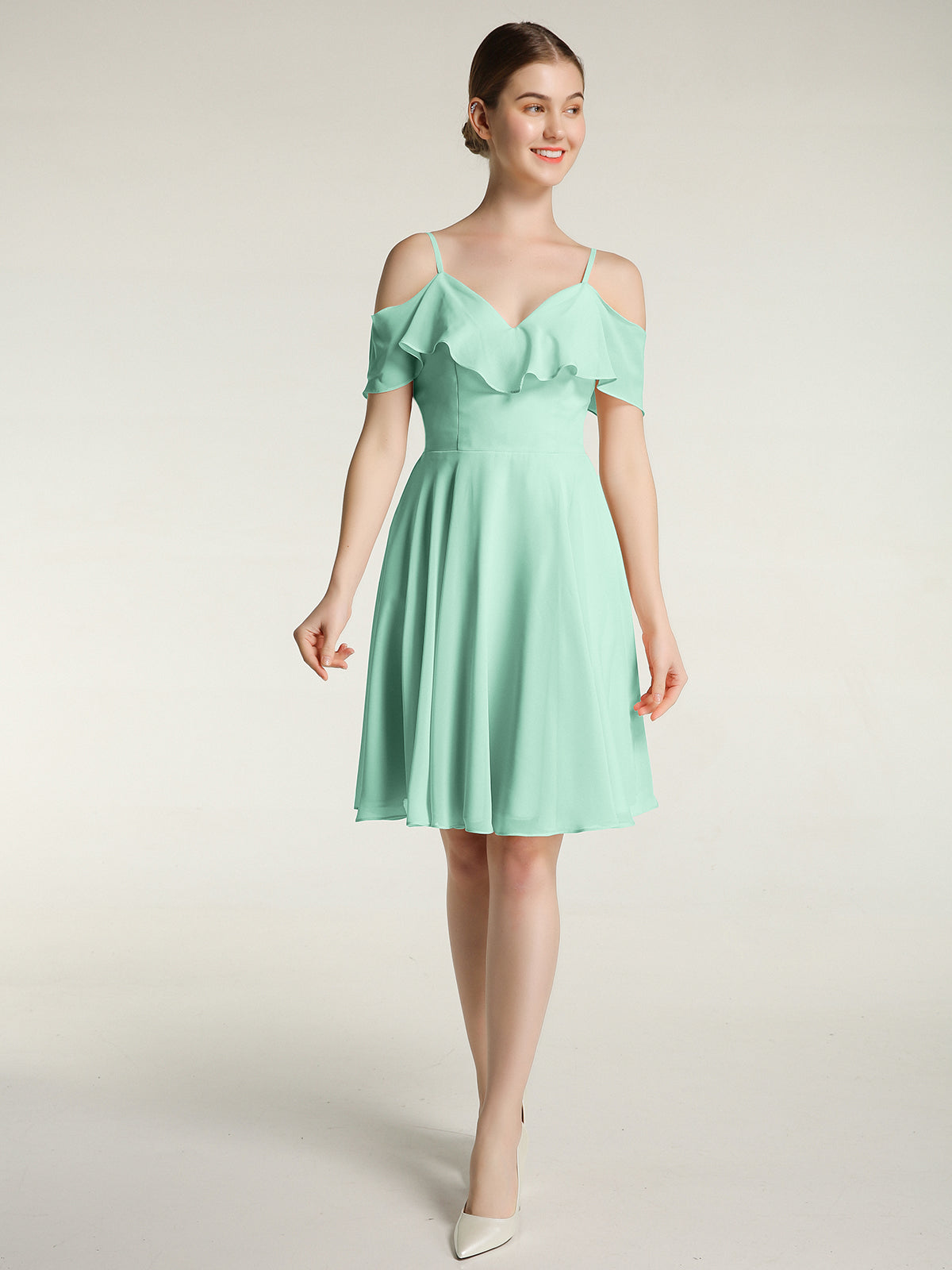 BABARONI Chiffon Mint Green Bridesmaid Dresses Sweetheart Knee-length ...