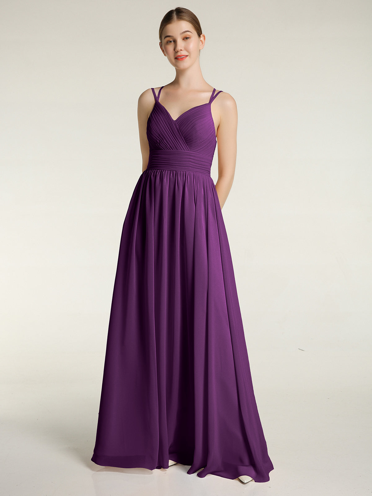 Double Straps Chiffon Dresses with Sweetheart Grape – BABARONI