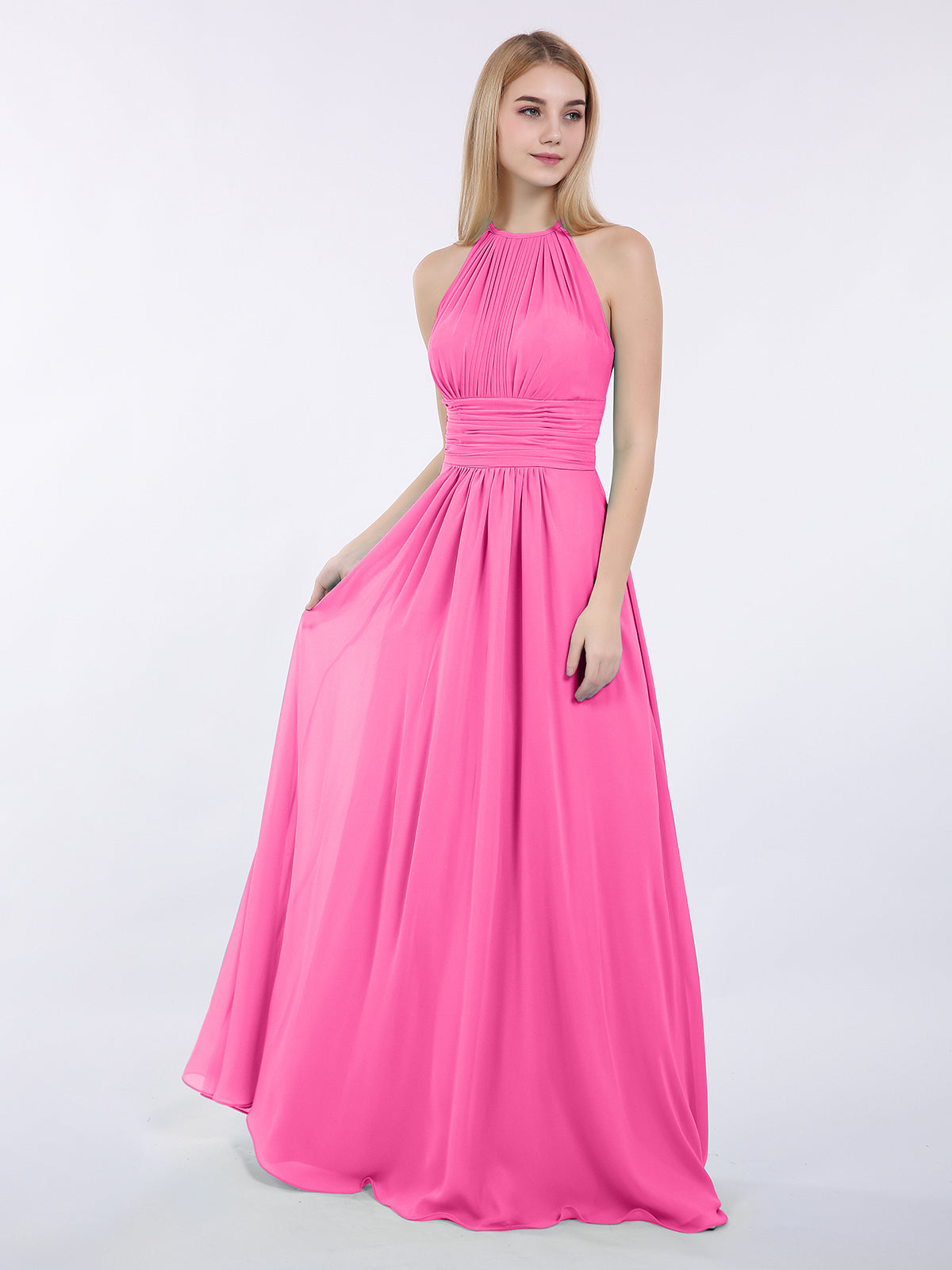 BABARONI Chiffon Azalea Bridesmaid Dresses Halter Floor-length ...