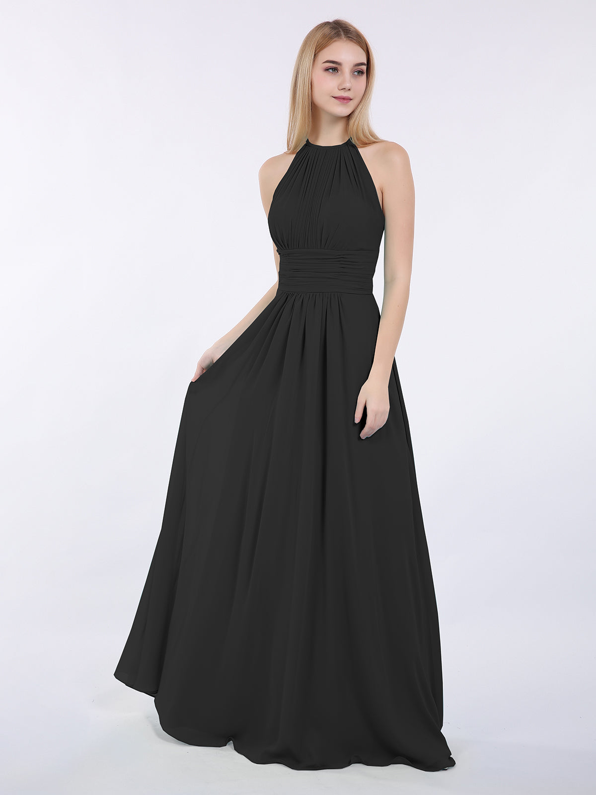 BABARONI Chiffon Black Bridesmaid Dresses Halter Floor-length ...