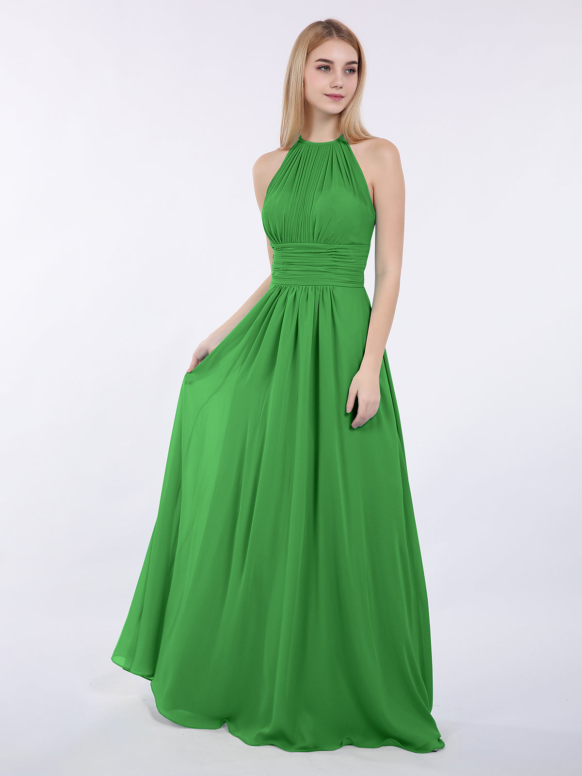 Halter Chiffon Maxi Dress of Bridesmaid Green – BABARONI