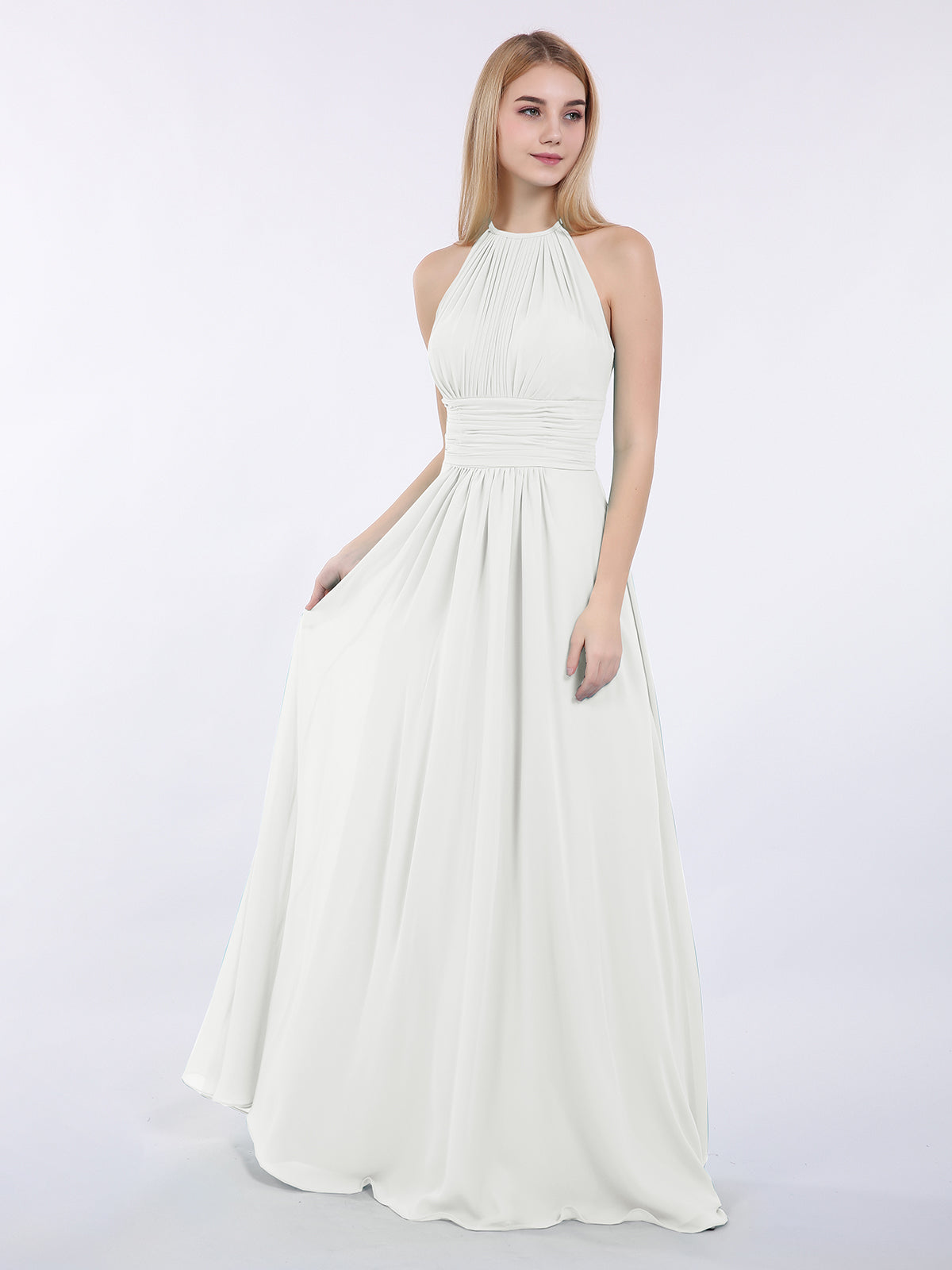 BABARONI Chiffon Ivory Bridesmaid Dresses Halter Floor-length ...