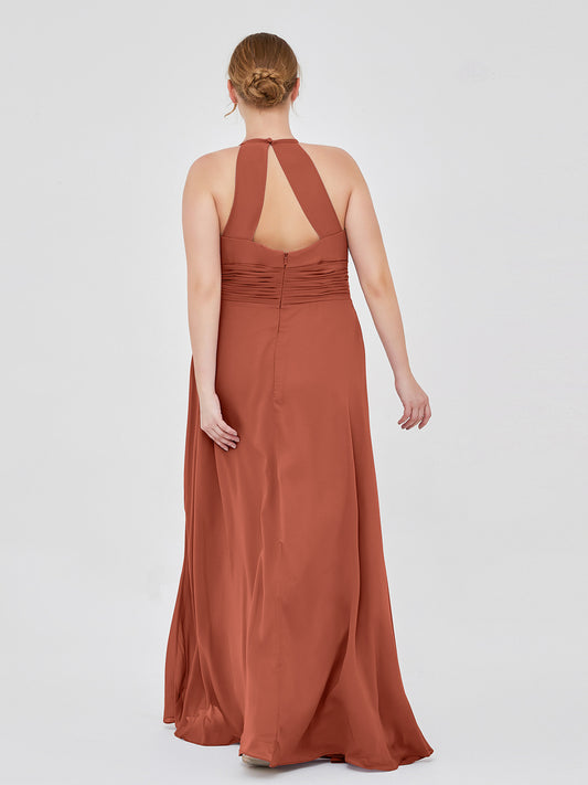 BABARONI Chiffon Rust Bridesmaid Dresses Halter Floor-length Sleeveless ...