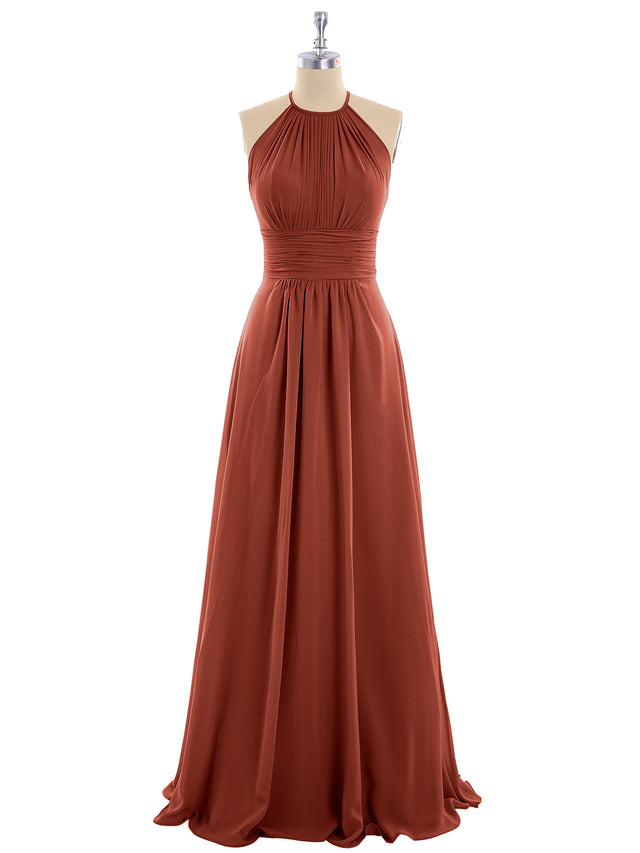 BABARONI Chiffon Rust Bridesmaid Dresses Halter Floor-length Sleeveless ...