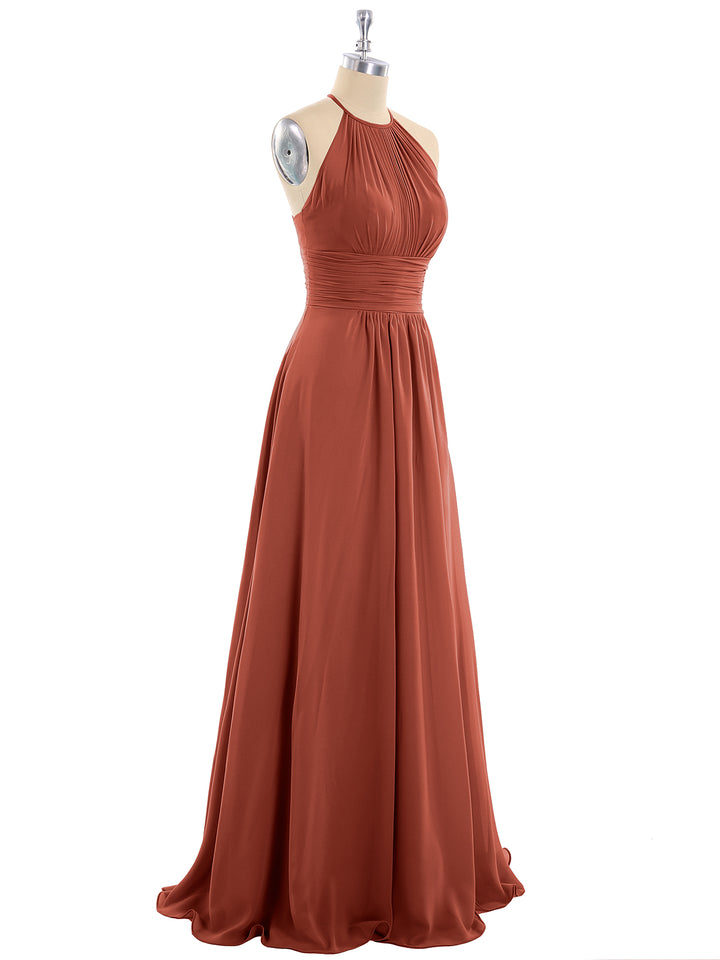 BABARONI Chiffon Rust Bridesmaid Dresses Halter Floor-length Sleeveless ...