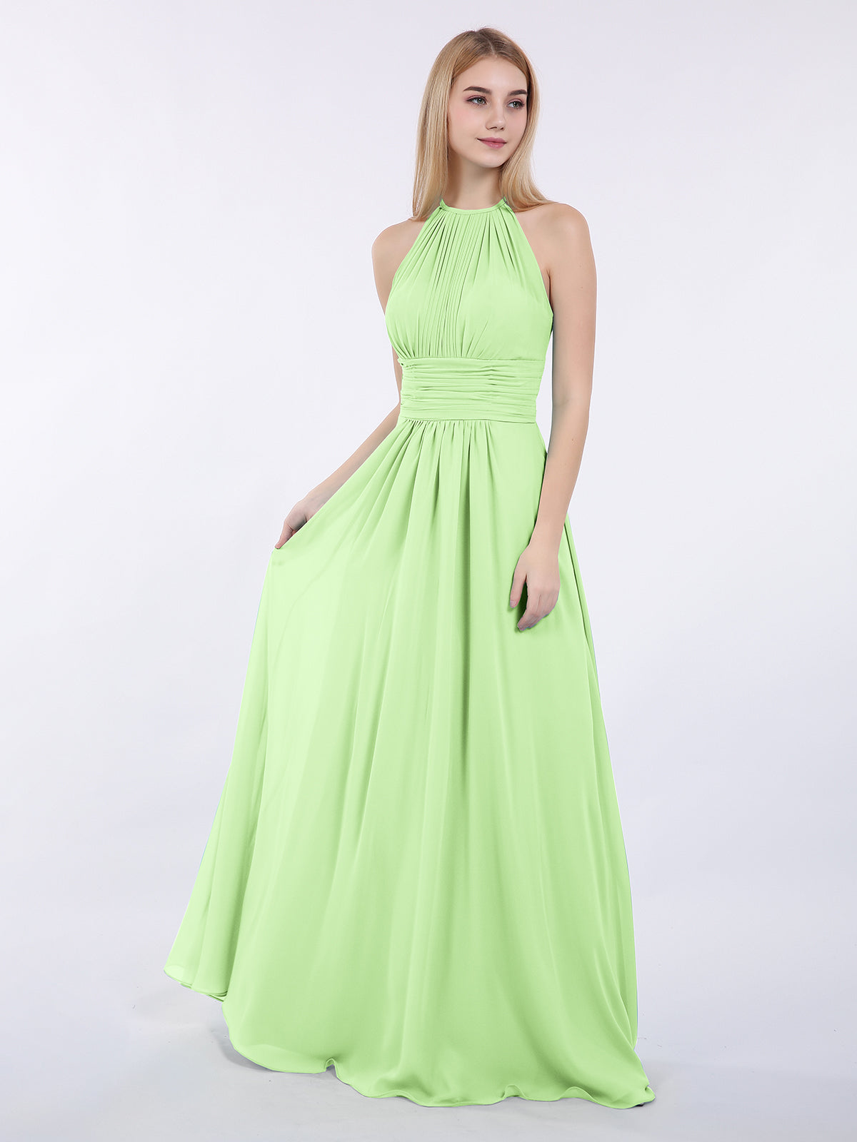 Halter Chiffon Maxi Dress of Bridesmaid Sage – BABARONI