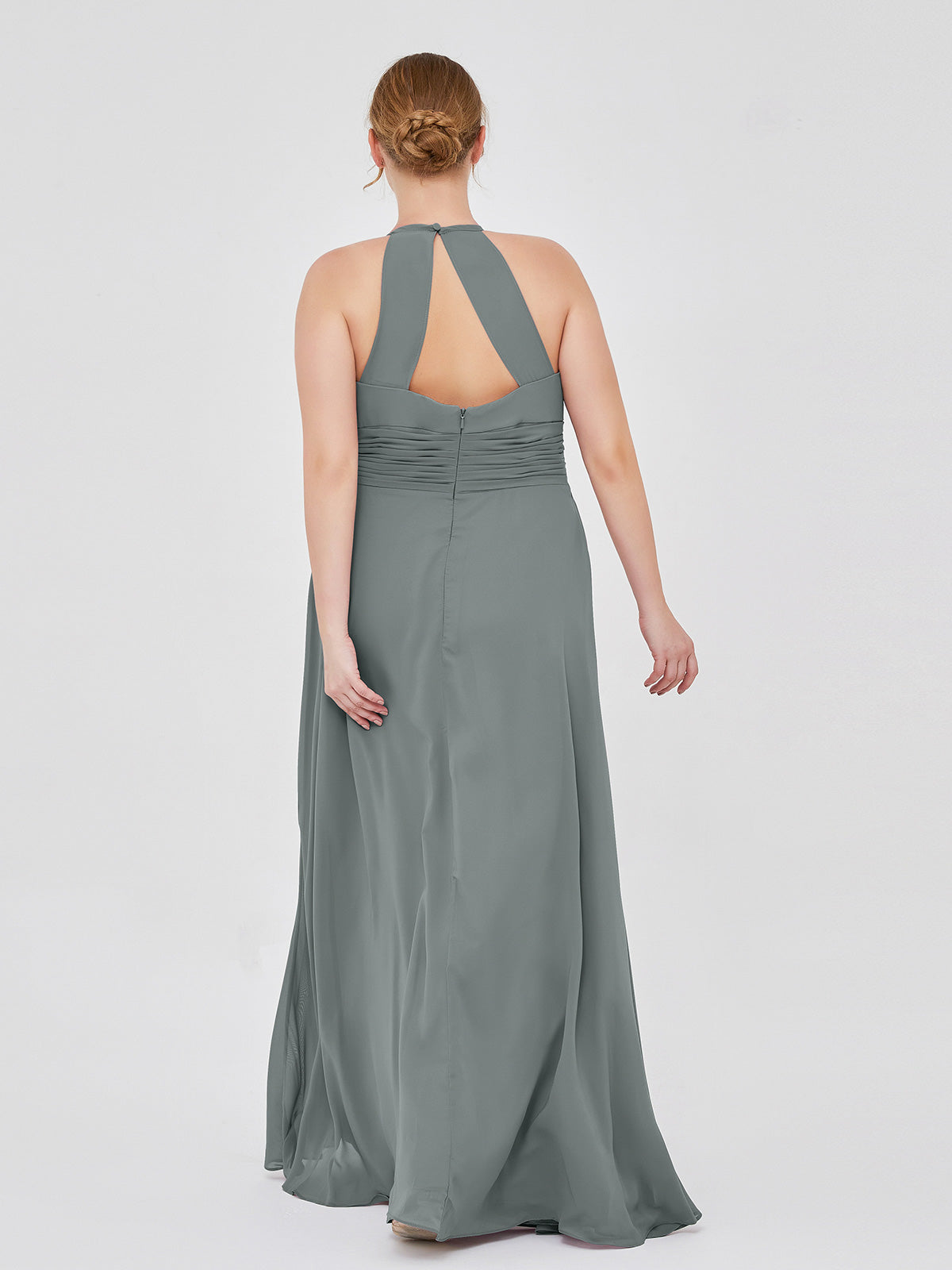 Doris Halter Chiffon Maxi Dress of Bridesmaid Steel Grey | BABARONI