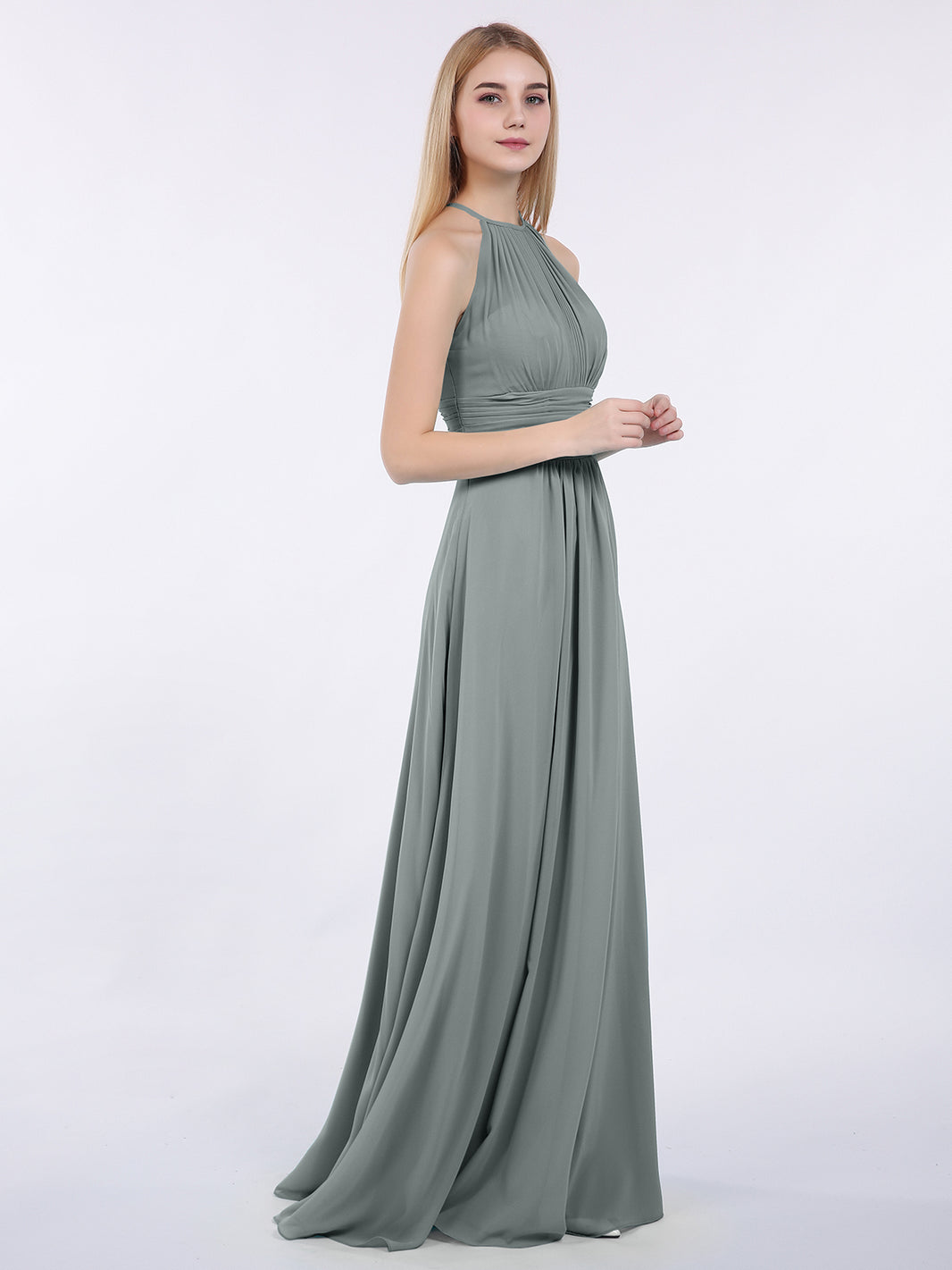 Halter Chiffon Maxi Dress of Bridesmaid Steel Grey – BABARONI