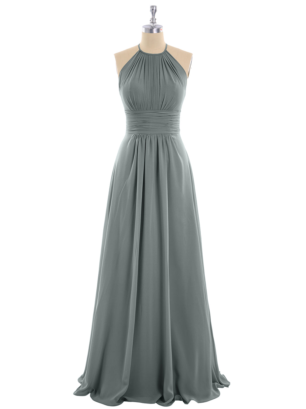 BABARONI Chiffon Steel Grey Bridesmaid Dresses Halter Floor-length ...