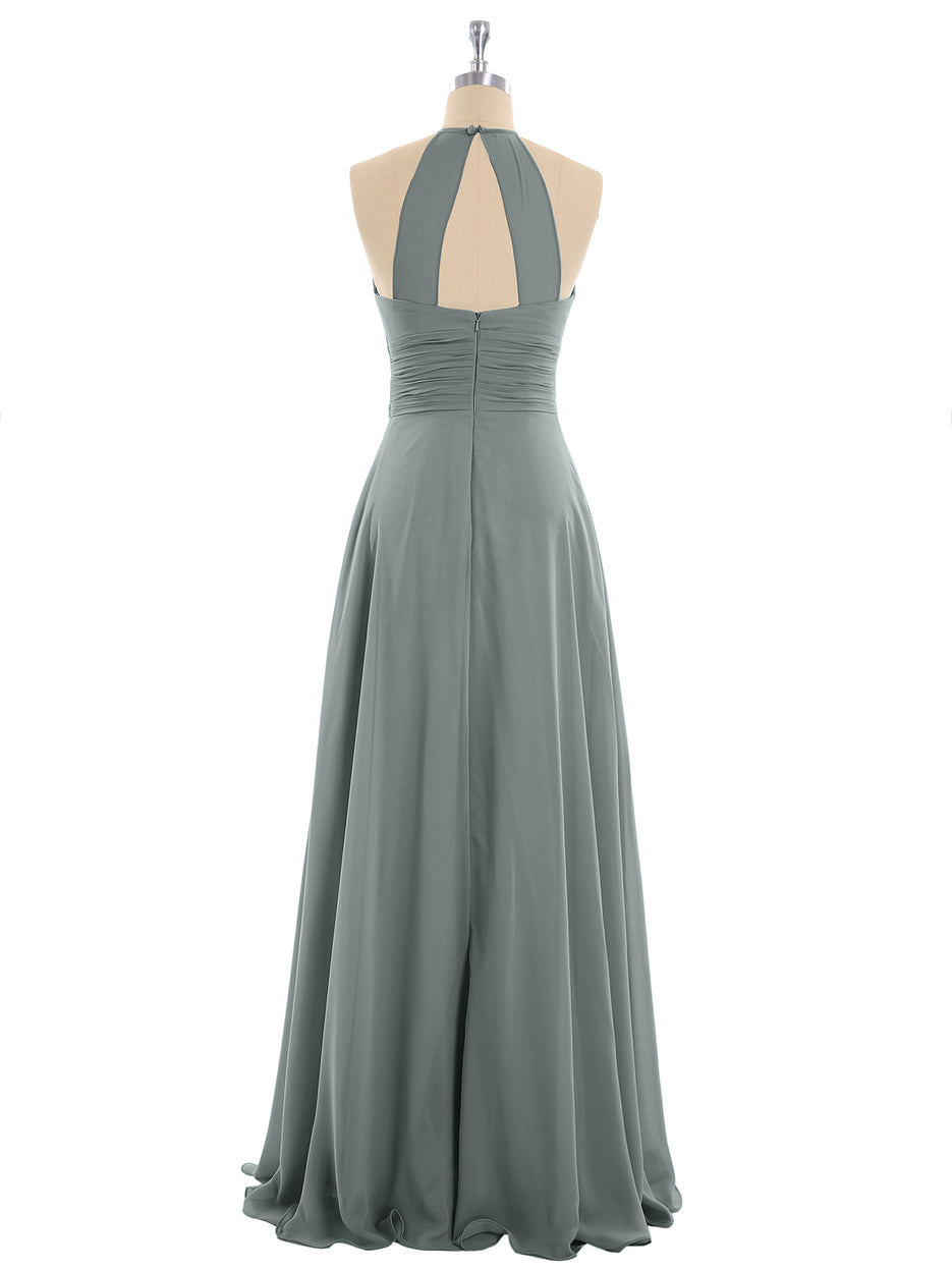 BABARONI Chiffon Steel Grey Bridesmaid Dresses Halter Floor-length ...