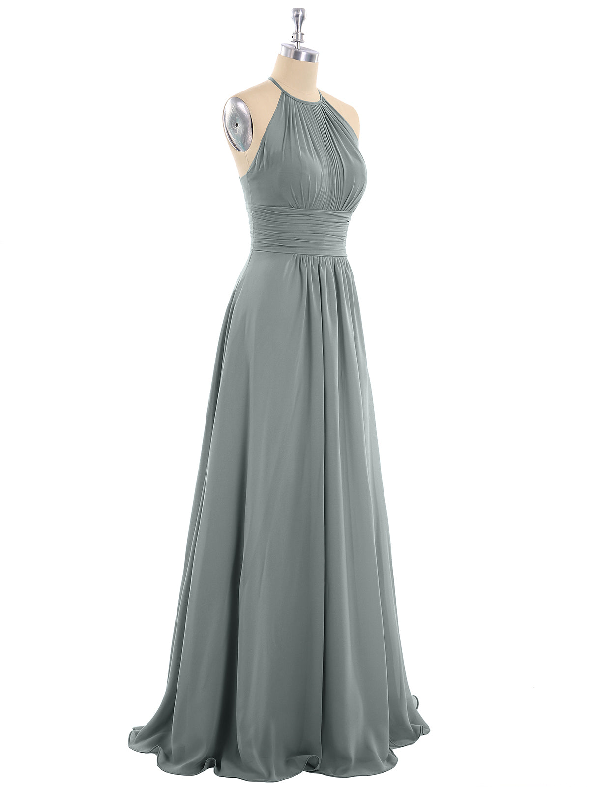 BABARONI Chiffon Steel Grey Bridesmaid Dresses Halter Floor-length ...