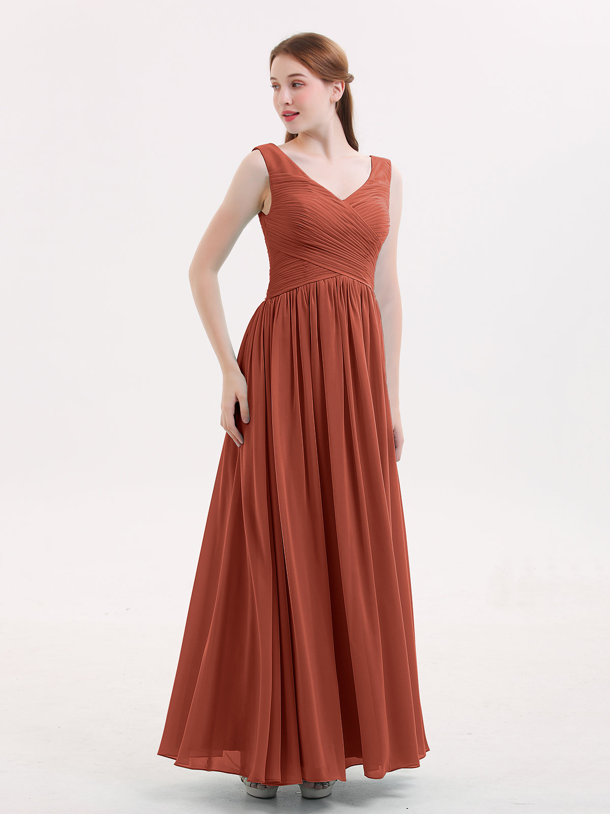 V Neck Maxi Chiffon Dresses with Ziper Back Rust Plus Size – BABARONI