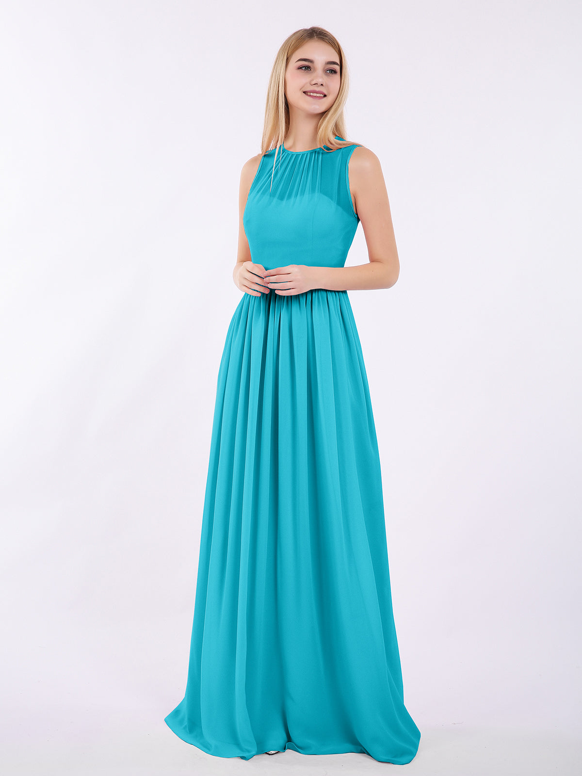 Illusion Neck Full Length Bridesmaid Dress Jade – BABARONI