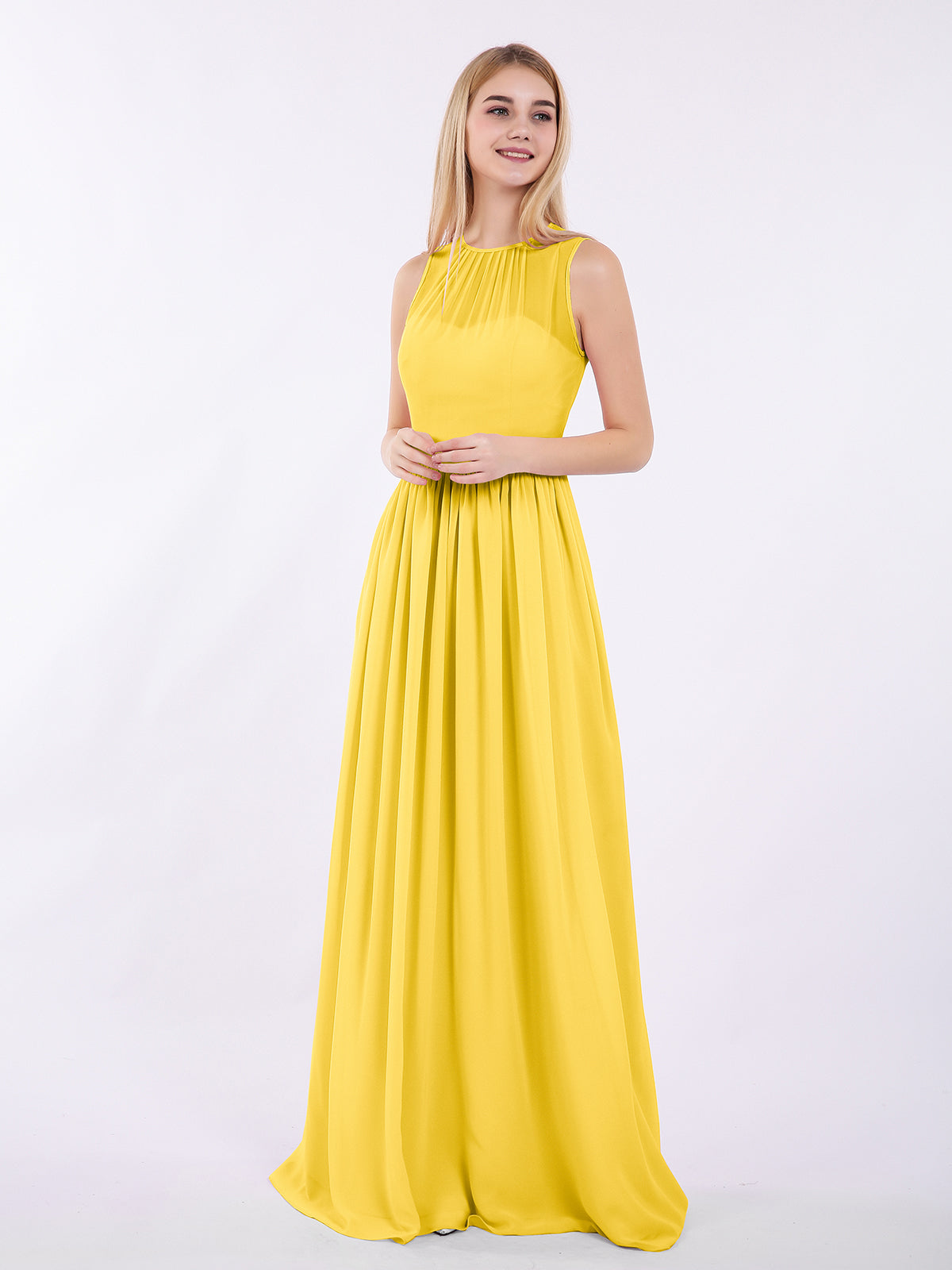 BABARONI Chiffon Marigold Bridesmaid Dresses Illusion Floor-length ...
