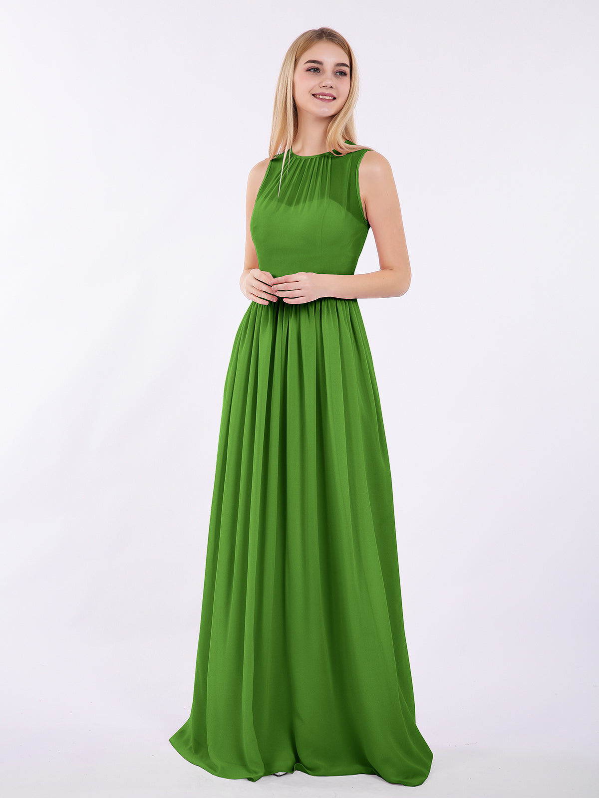 Edith Illusion Neck Full Length Bridesmaid Dress Moss | BABARONI