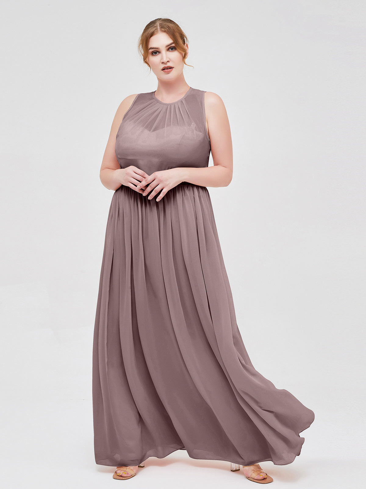 Illusion Neck Full Length Bridesmaid Dress Vintage Mauve – BABARONI