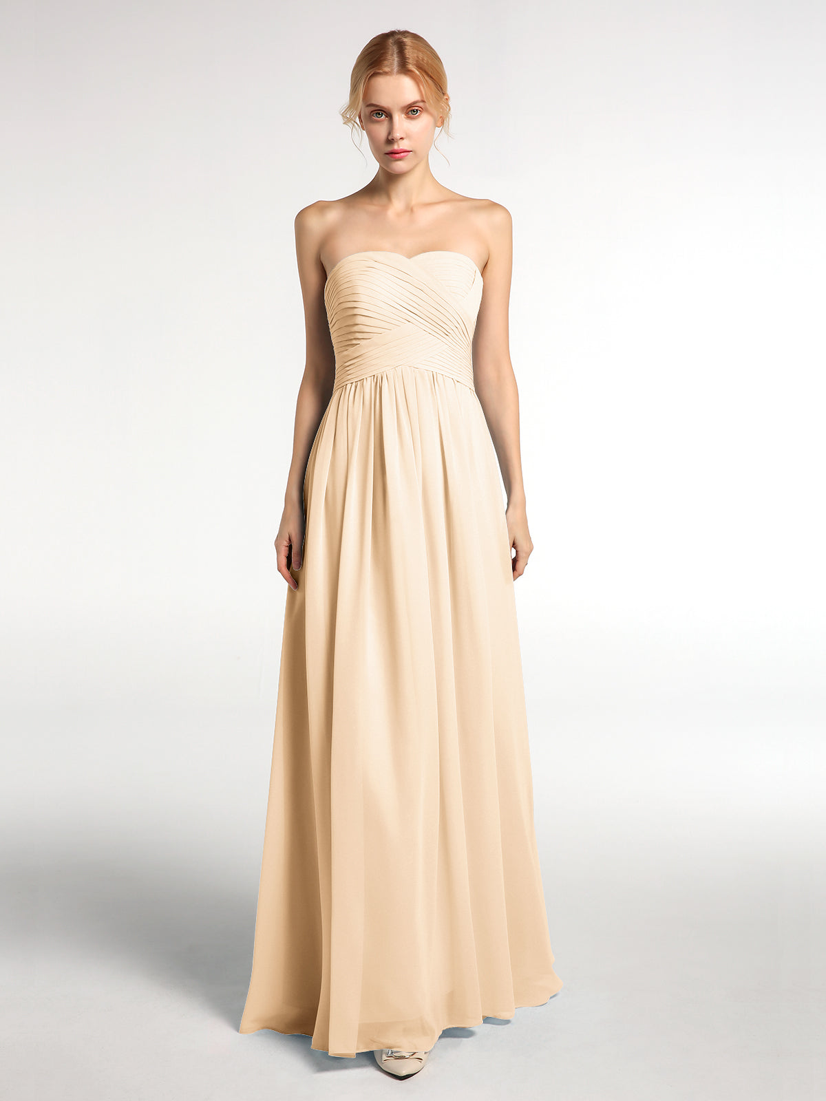 Strapless Sweetheart Neck Long Chiffon Bridesmaid Dresses Peach Plus S ...