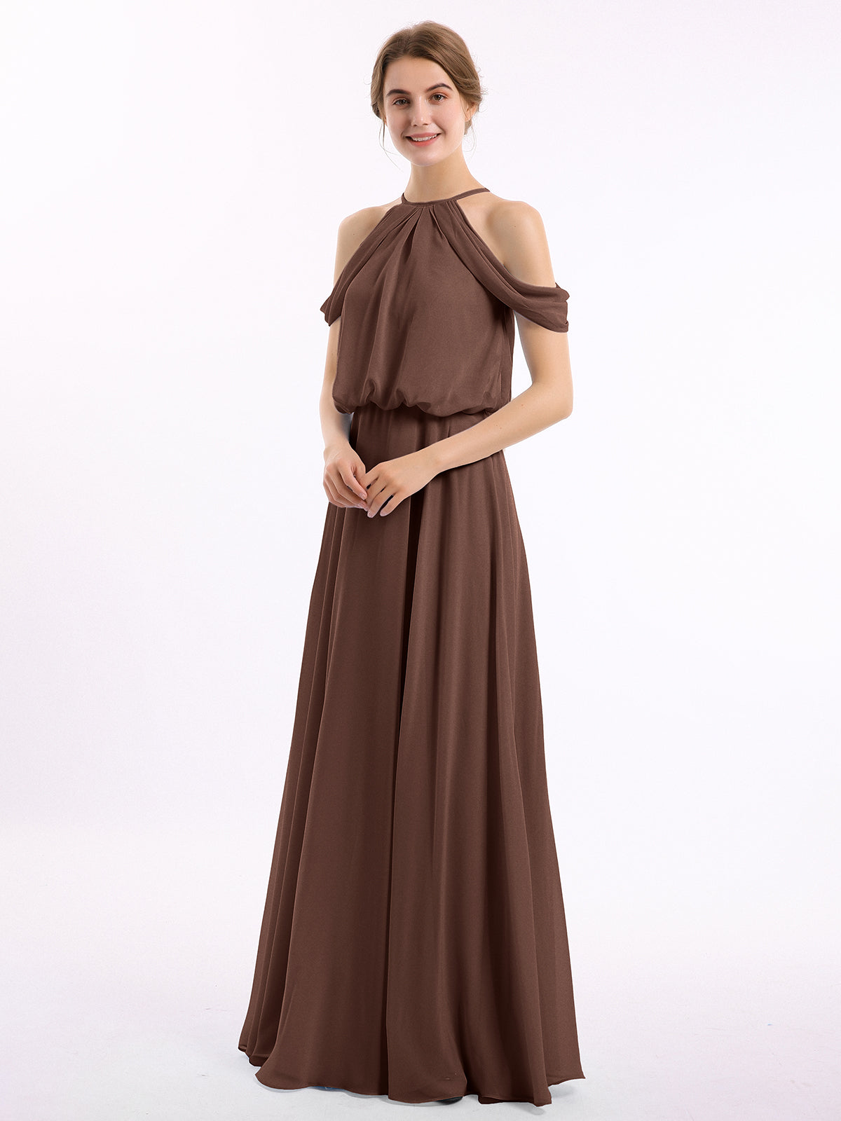 Halter Off the Shoulder Dress with blouson bodice Chocolate Plus Size ...