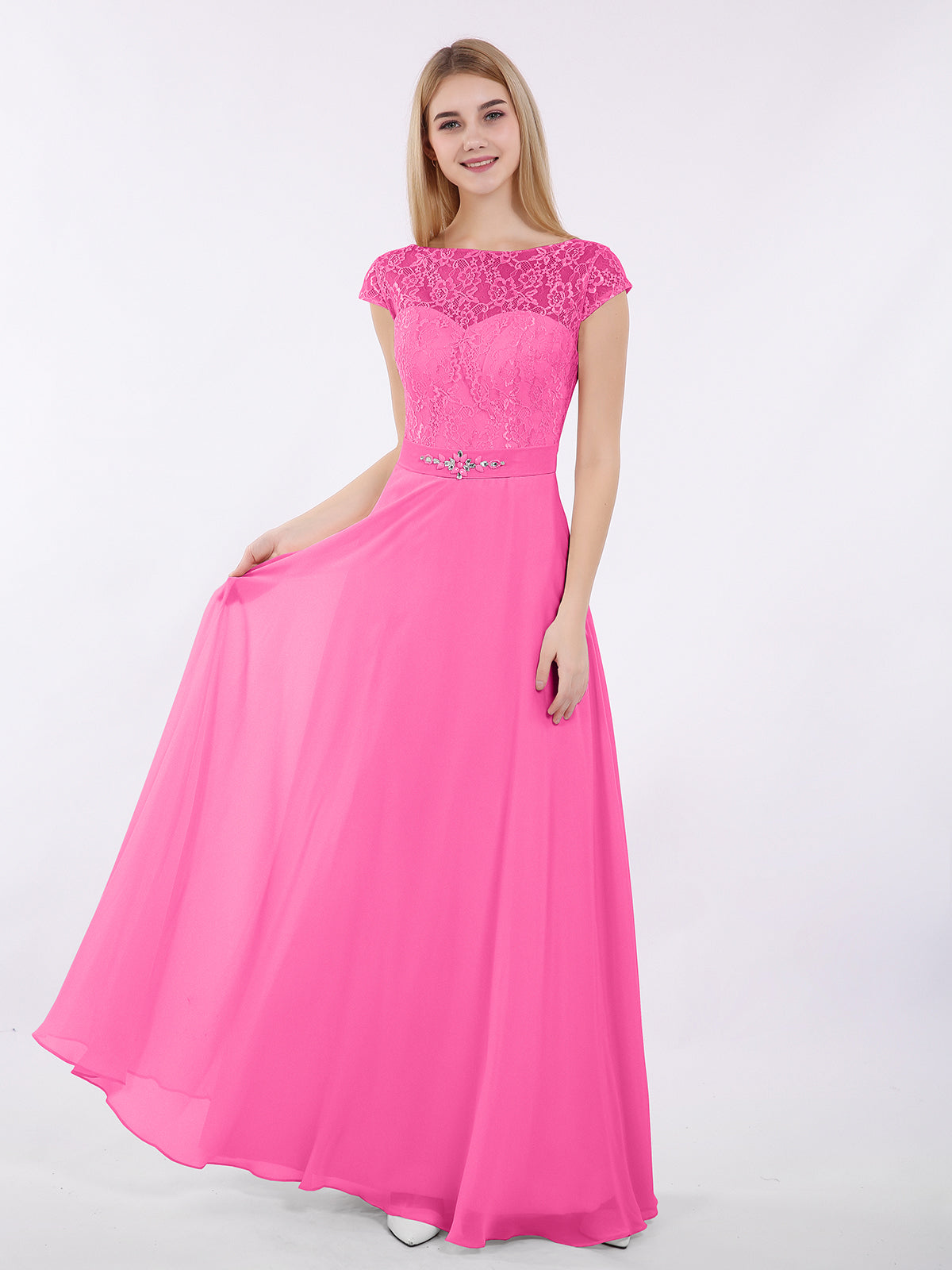 Cap Sleeves Chiffon Dress with Sash Azalea Plus Size – BABARONI