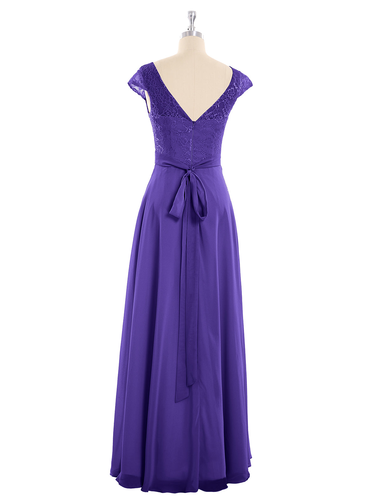 Cap Sleeves Chiffon Dress with Sash Regency Plus Size-Elsa BABARONI