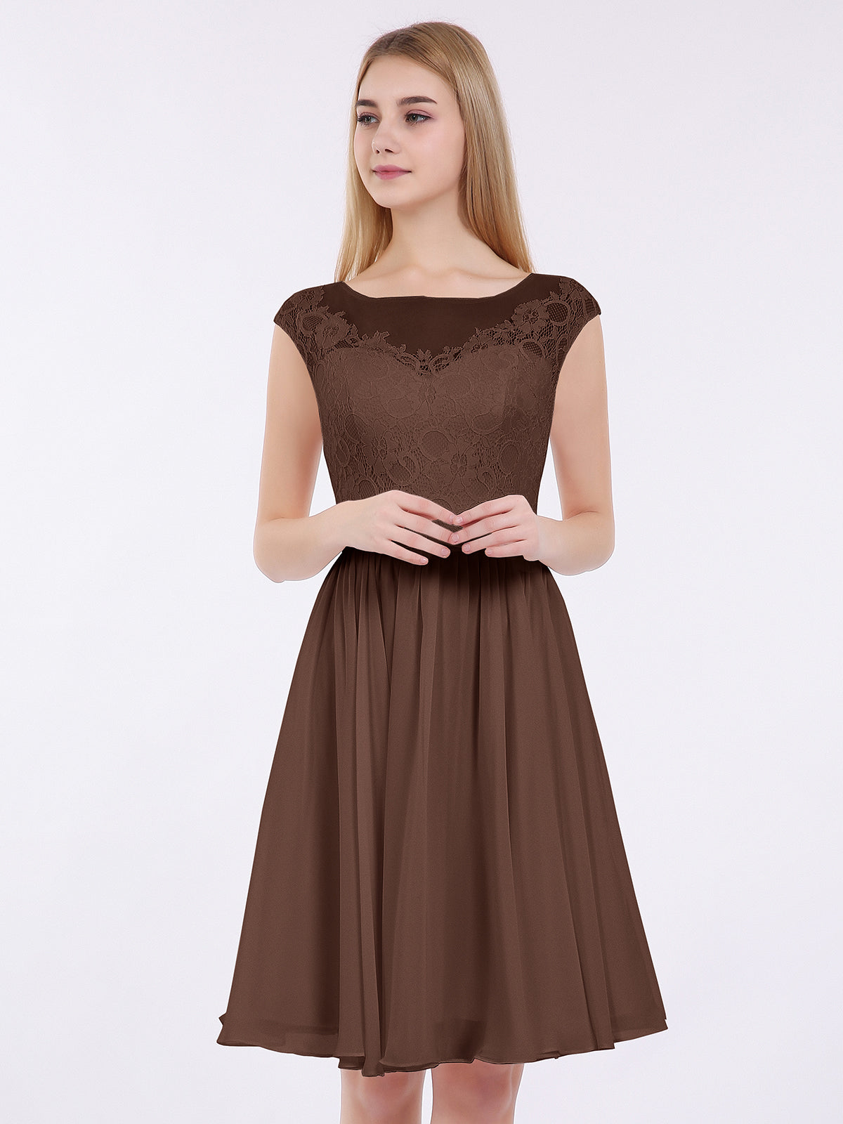 Chiffon and Lace Short Bridesmaid Gown Chocolate – BABARONI