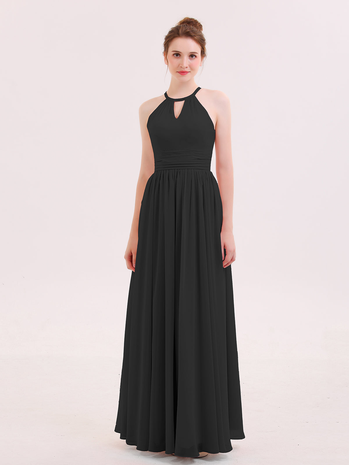 Halter Long Chiffon Dress of Bridesmaids Black Plus Size – BABARONI