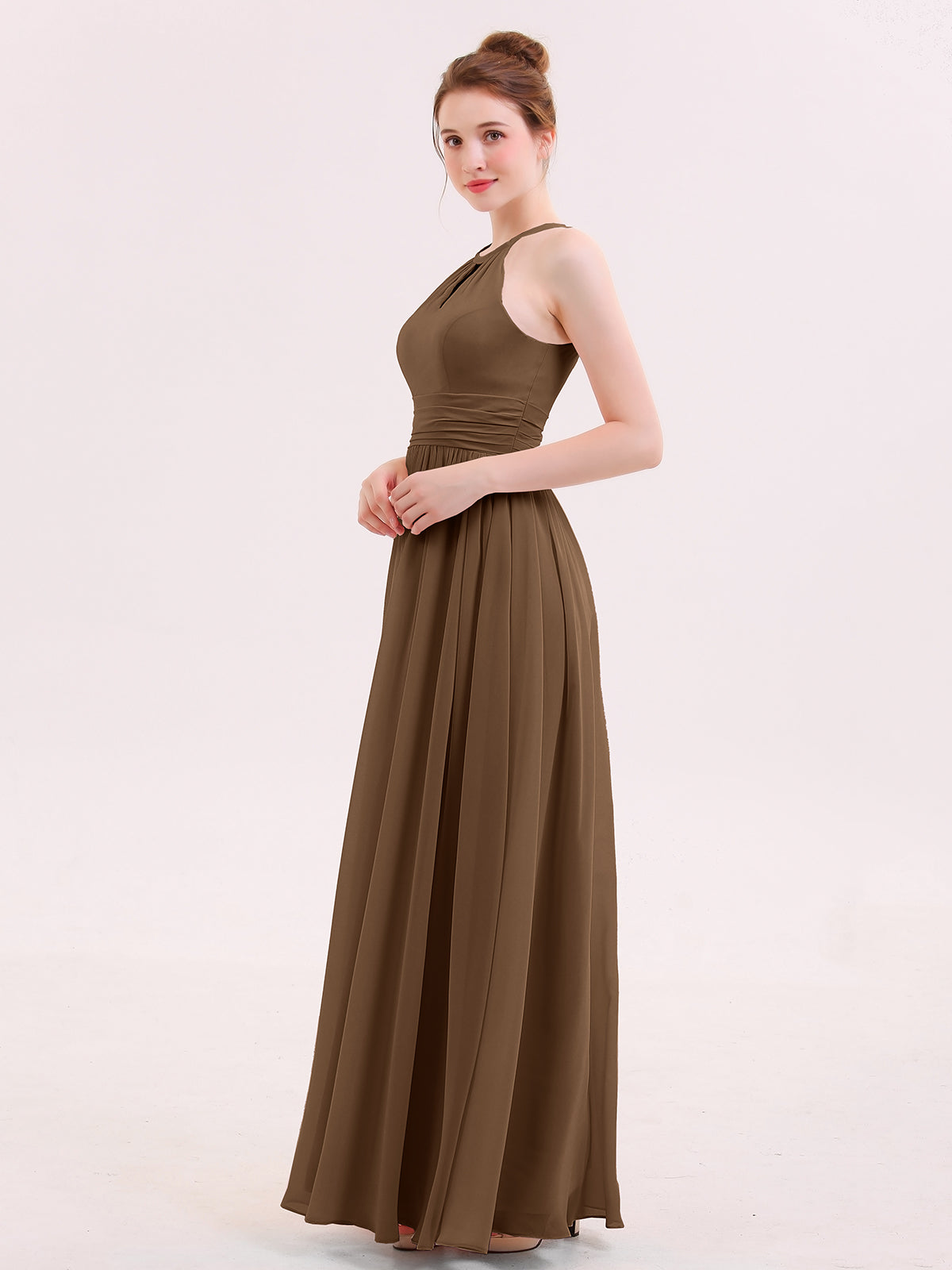 Halter Long Chiffon Dress of Bridesmaids Brown- Fanny | BABARONI