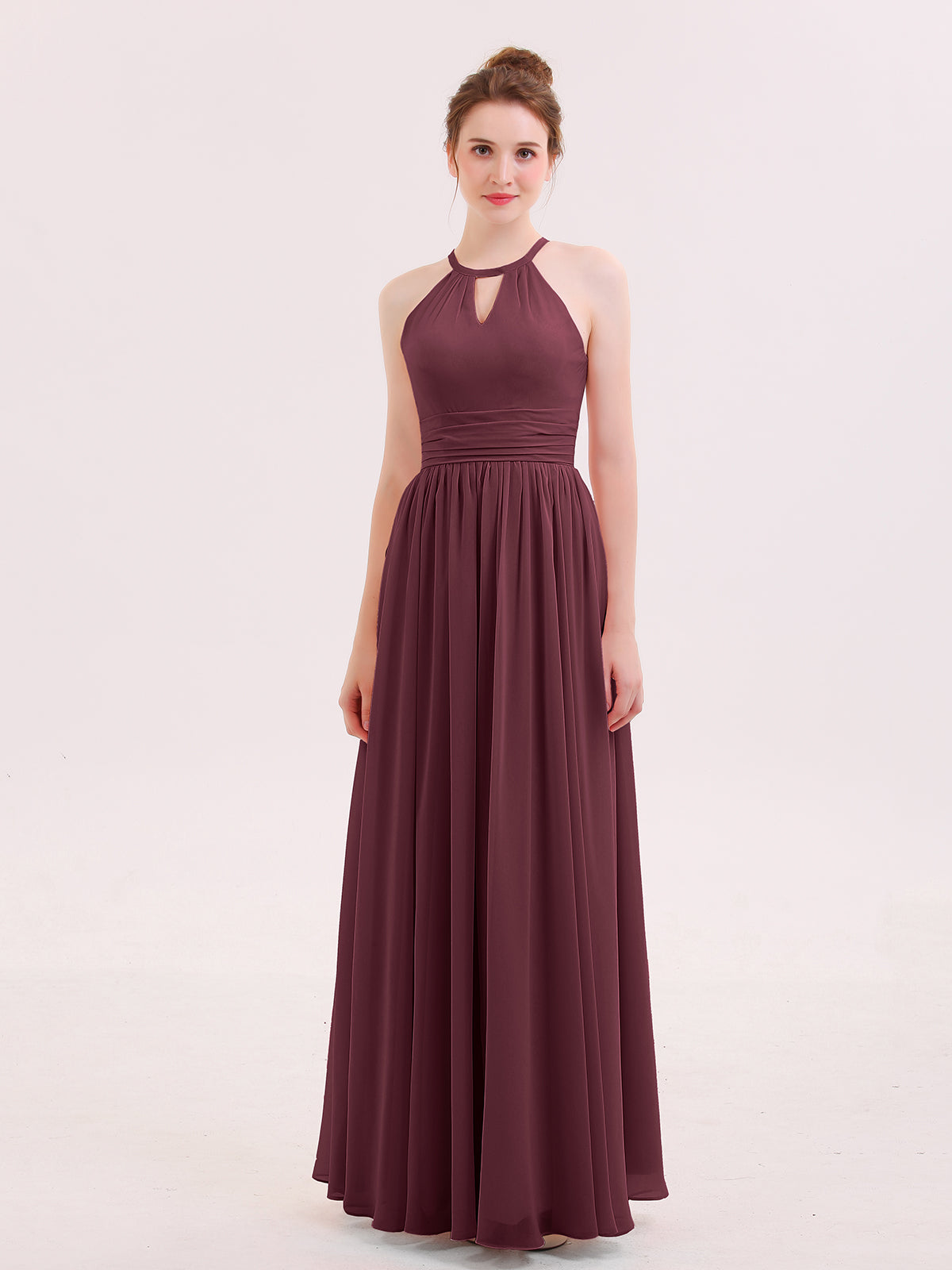 Halter Long Chiffon Dress of Bridesmaids Cabernet Plus Size – BABARONI