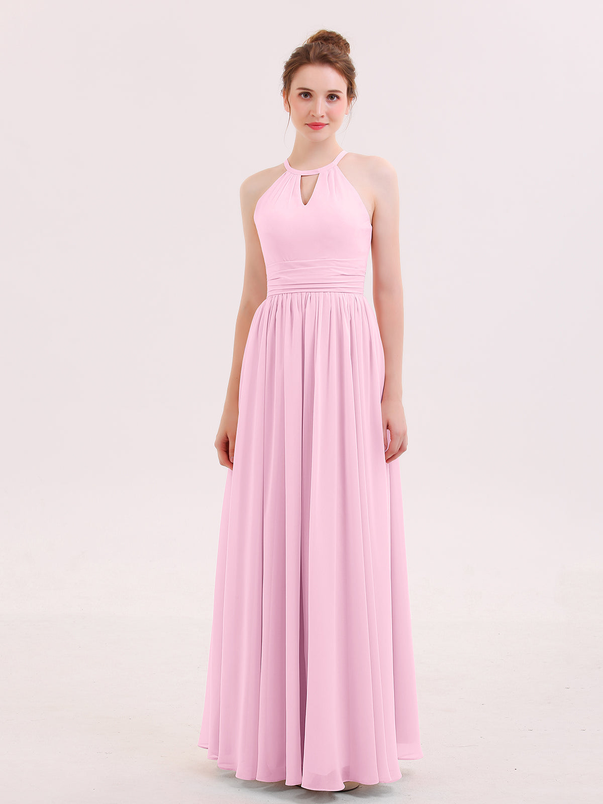 Halter Long Chiffon Dress of Bridesmaids Candy Pink – BABARONI