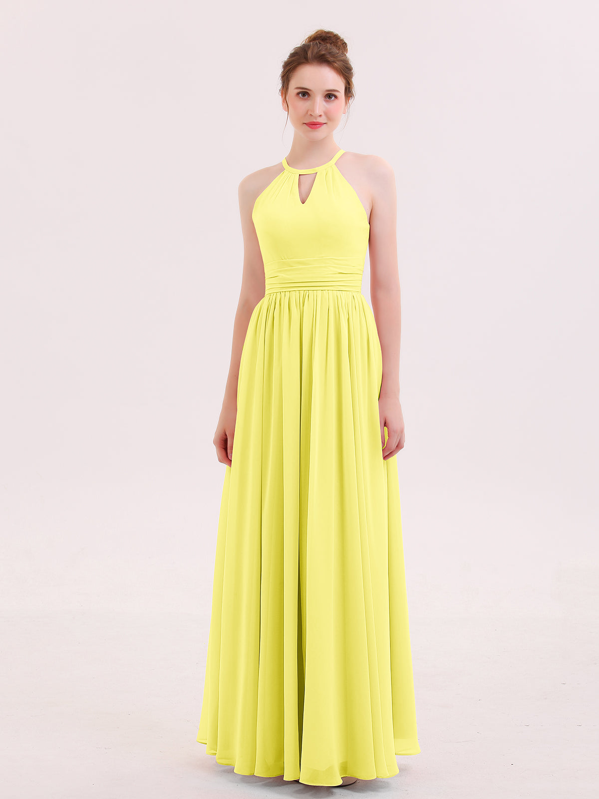 Halter Long Chiffon Dress of Bridesmaids Lemon Plus Size – BABARONI